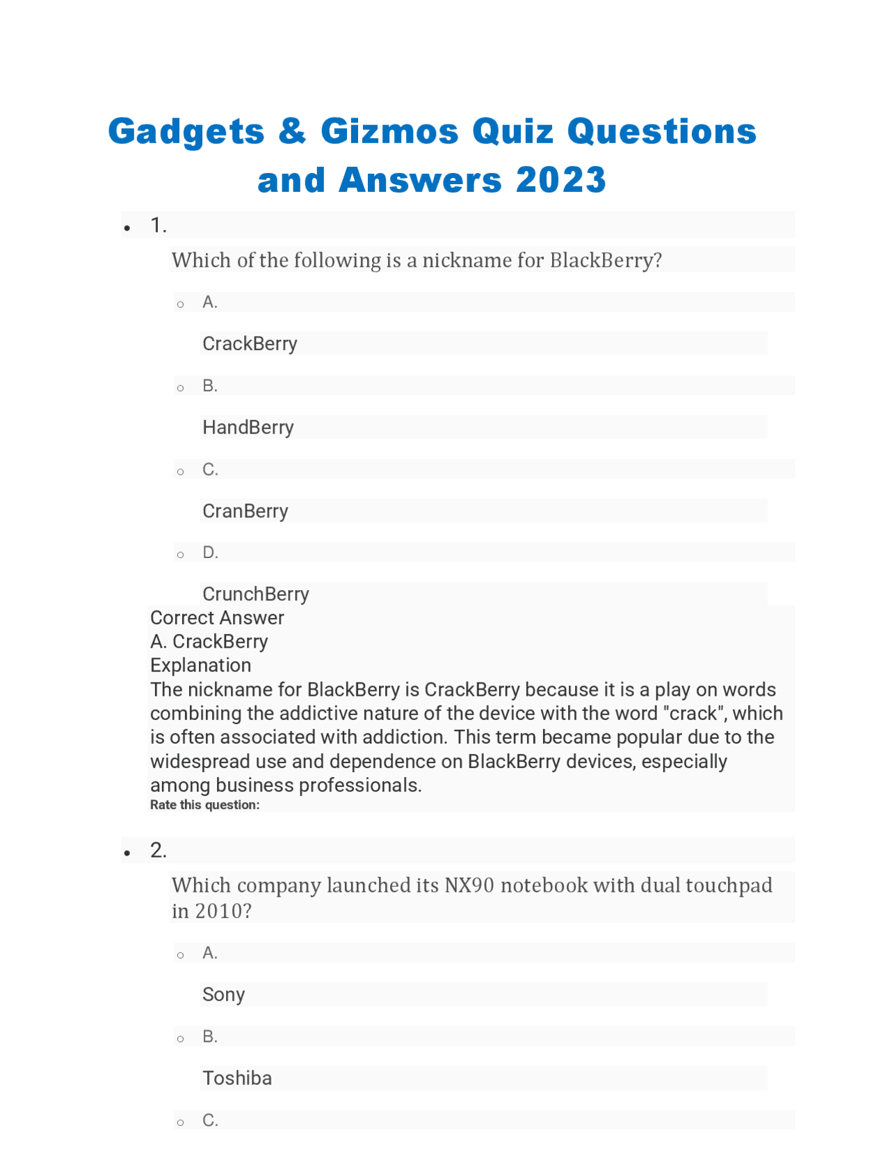Gadgets & Gizmos Quiz Questions and Answers 2023: Identifying Companies ...