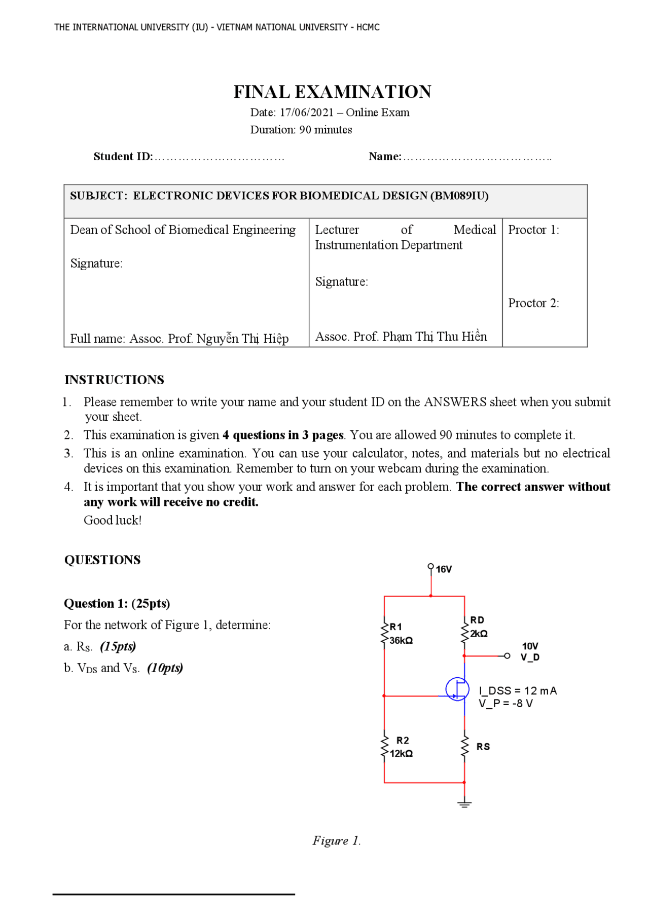 Exercise practice for ELECTRONIC DEVICES FOR BIOMEDICAL DESIGN | Exercises Electromechanical ...