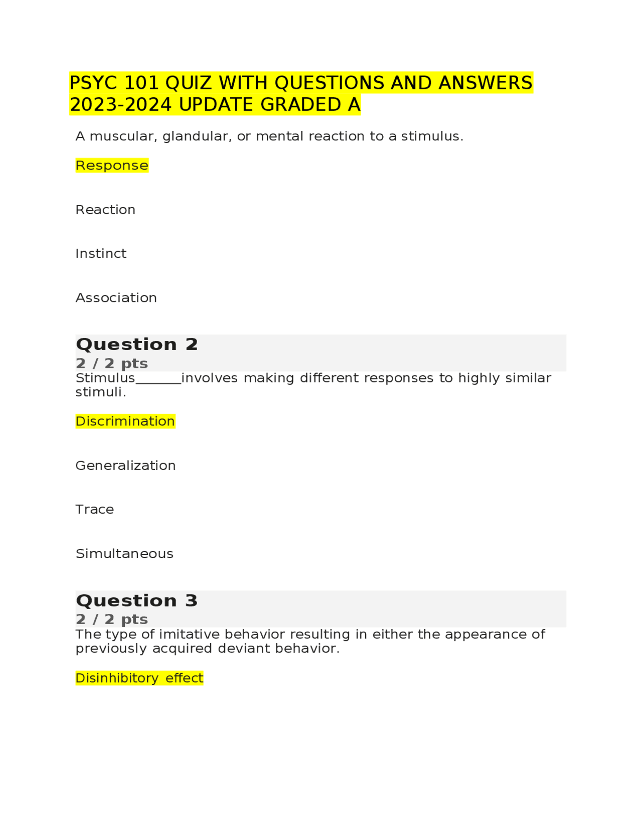 PSYC 101 Quiz Answers and Questions - Psychology 101 | Exams Psychology ...