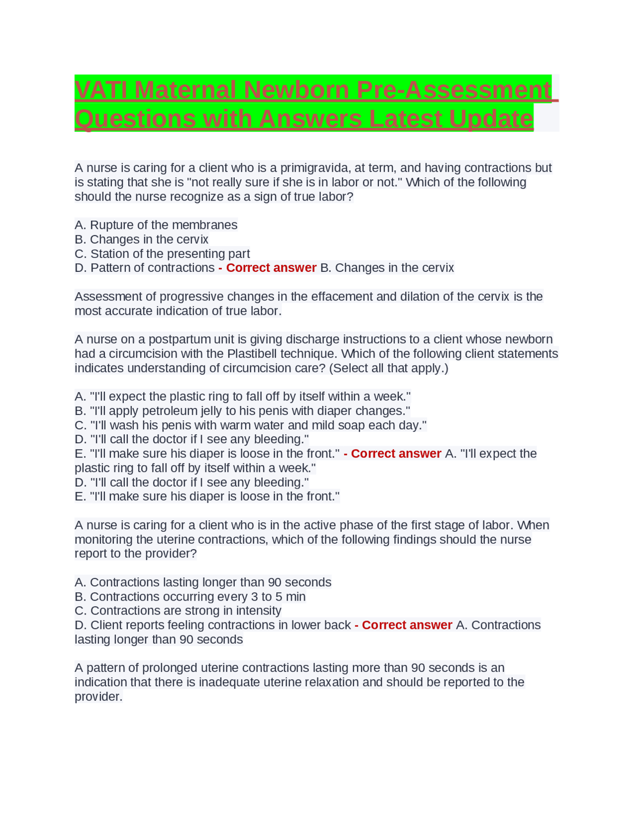Maternal Newborn Pre-Assessment: Identifying Signs of Labor and ...