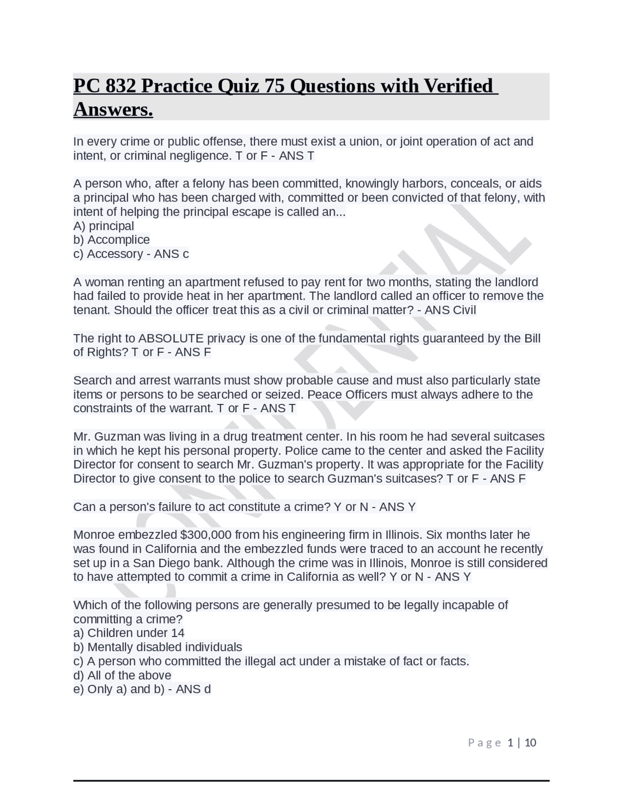Quiz Questions on Criminal Law and Police Procedures | Exams Company ...