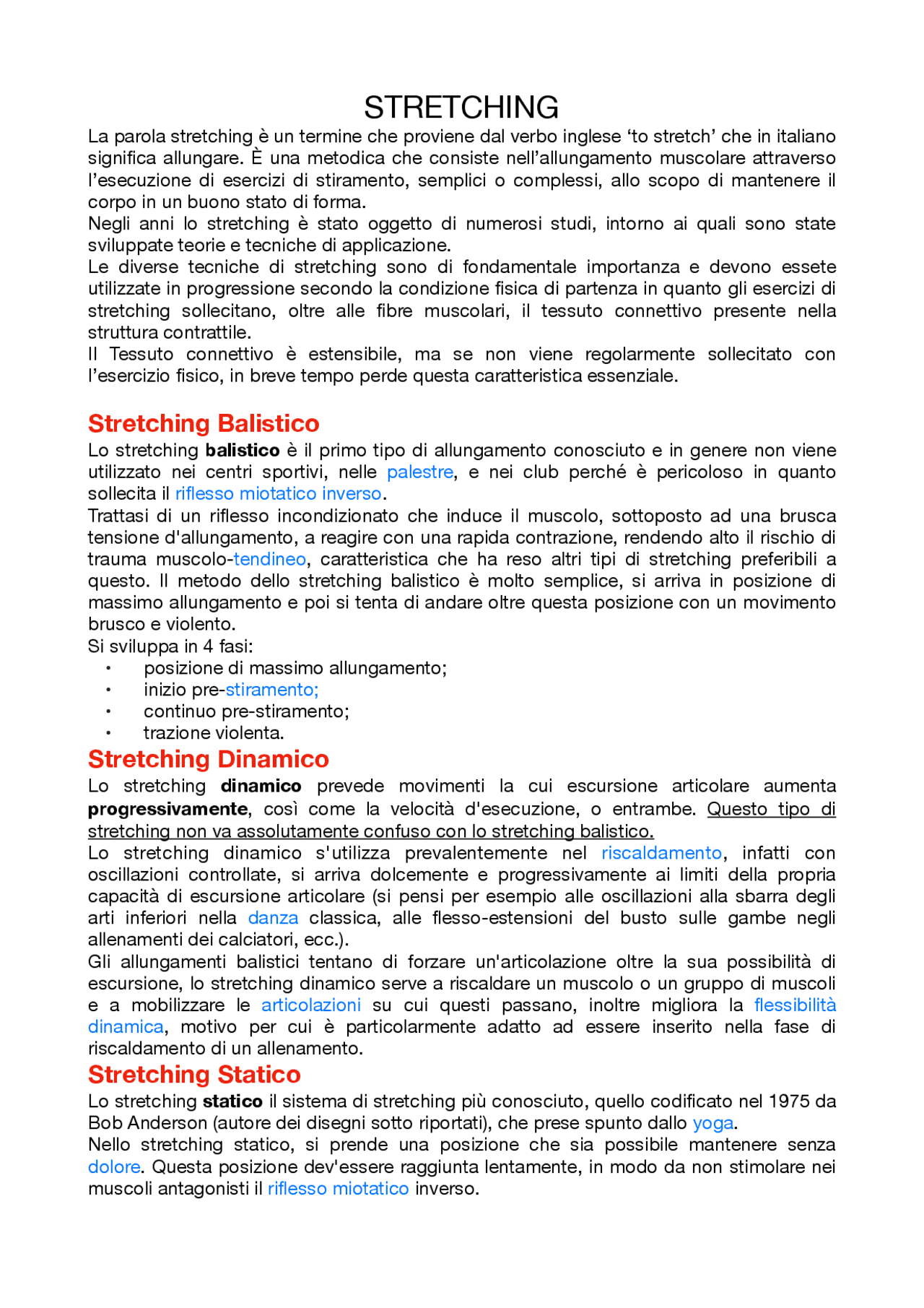 tutti i tipi di stretching | Appunti di Teoria E Metodologia Dell'allenamento | Docsity