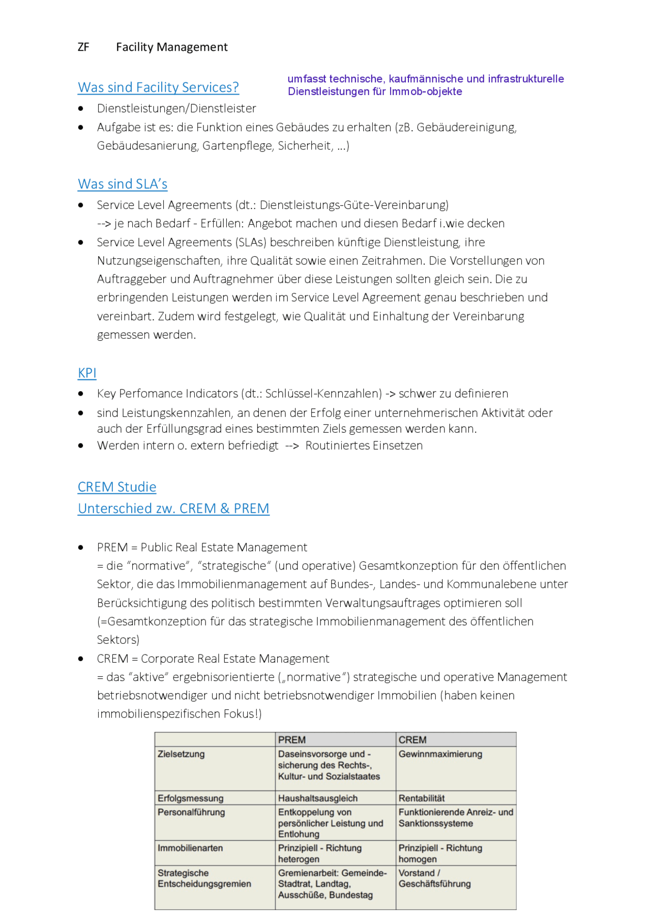 Facility Management - Zusammenfassung | Zusammenfassungen Management | Docsity