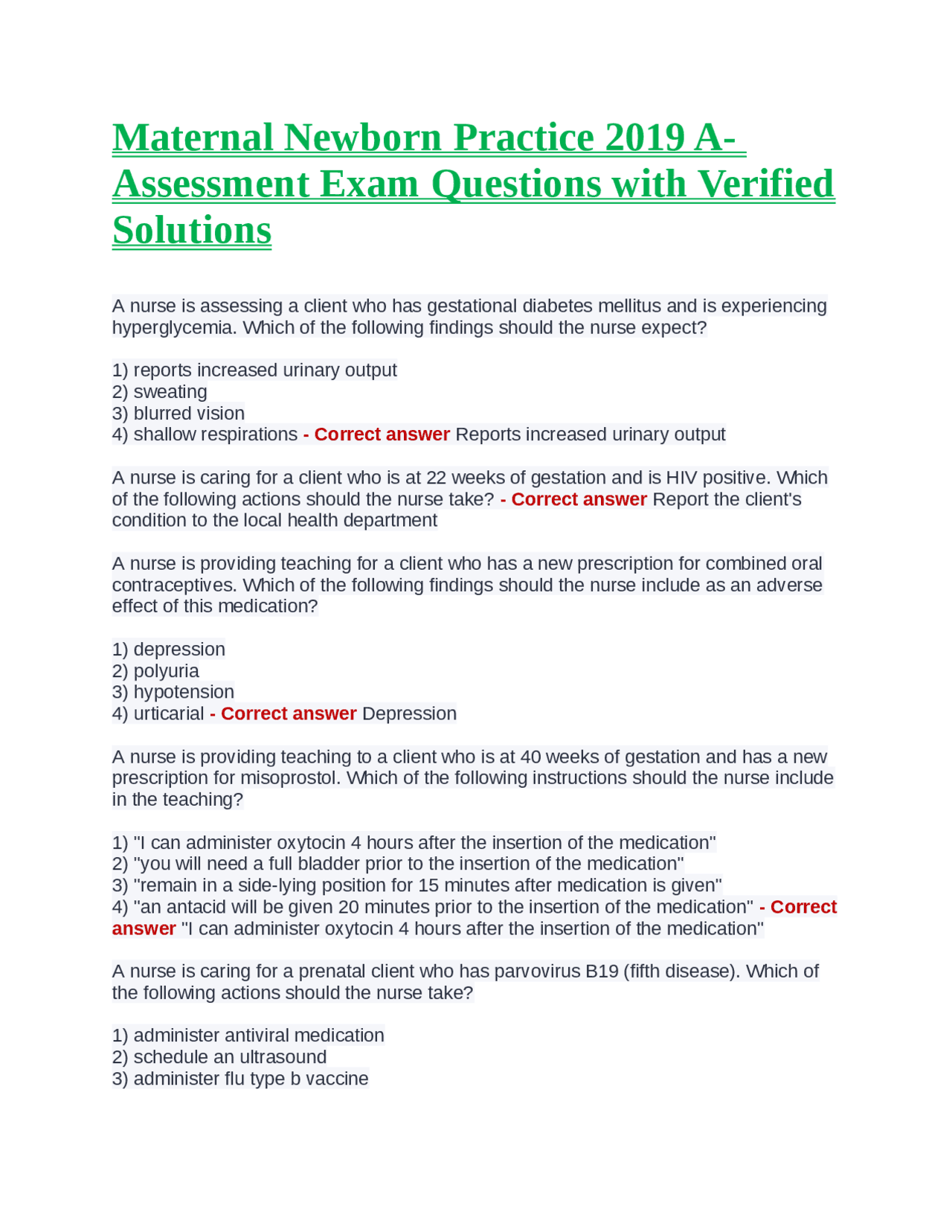 Nursing Exam: Pregnancy and Childbirth Questions and Answers | Exams ...