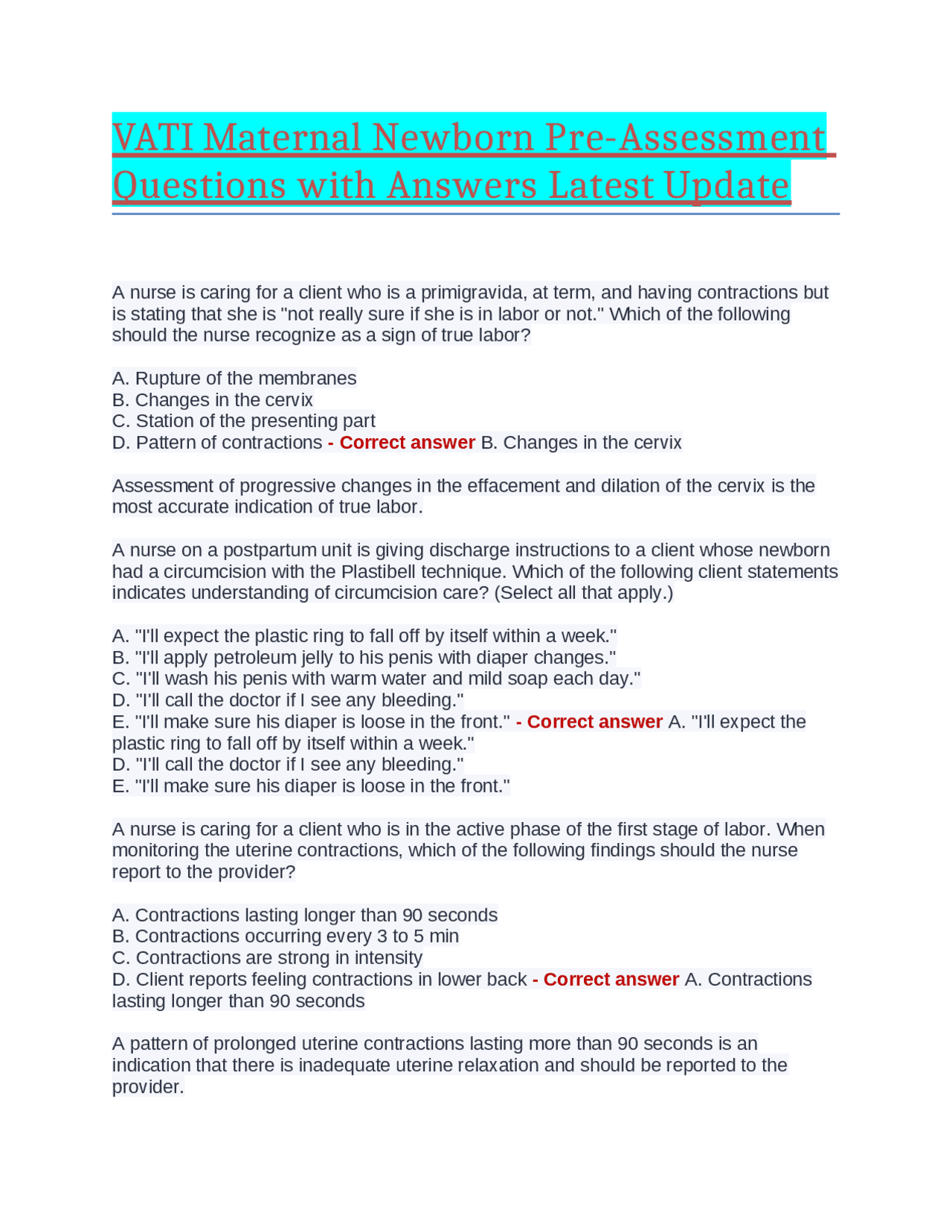 Maternal Newborn Pre-Assessment: Identifying Signs of Labor and ...