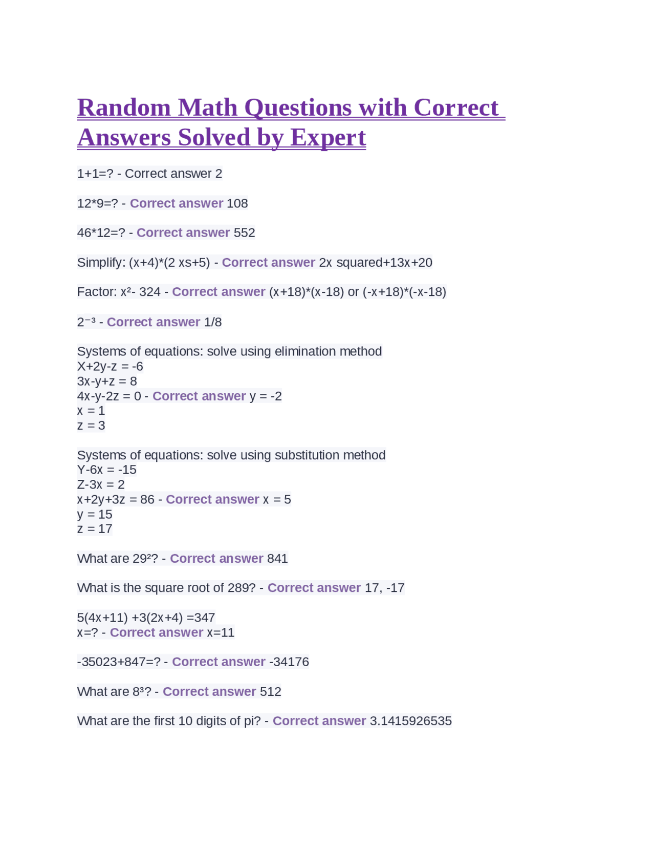 Math Problems and Solutions | Exams Mathematics | Docsity