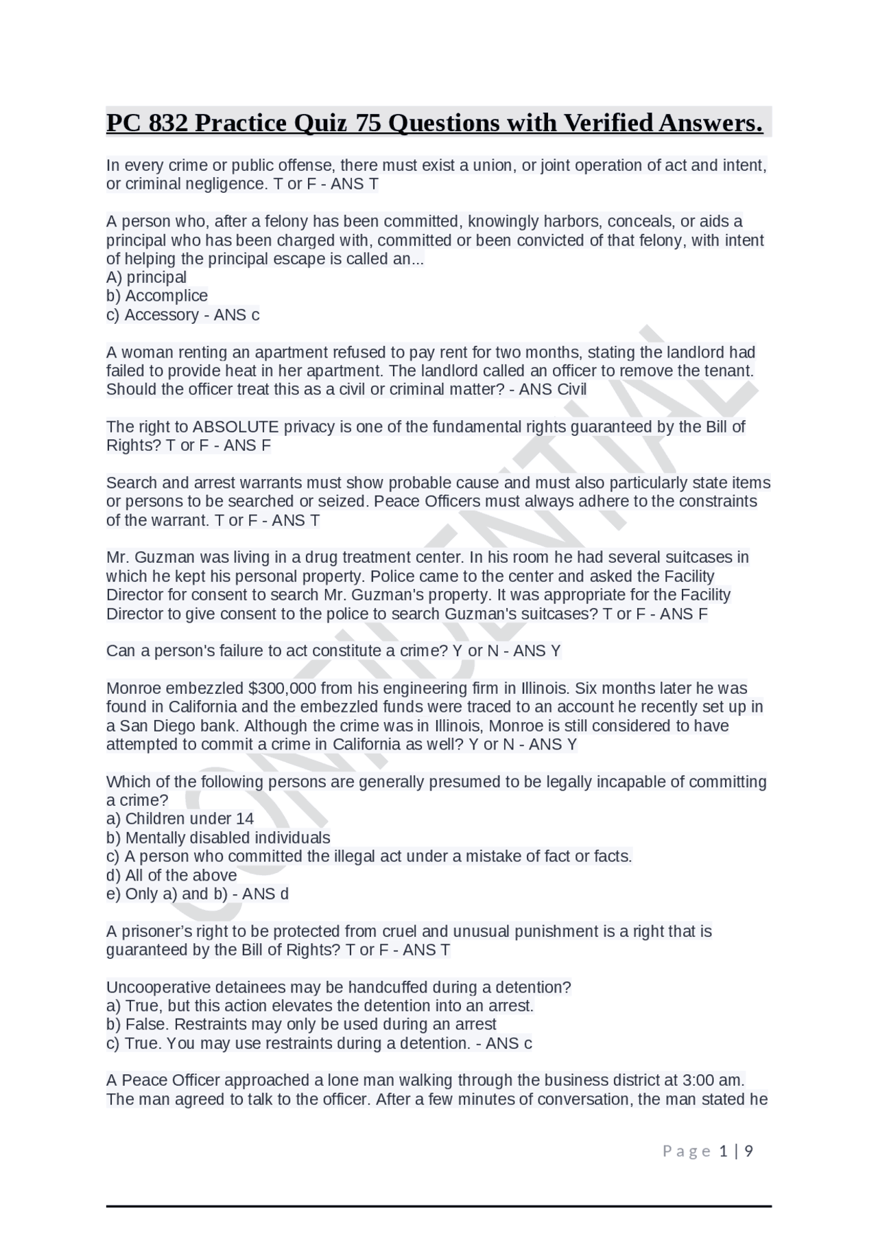 PC 832 Practice Quiz 75 Questions with Verified Answers. | Exams ...