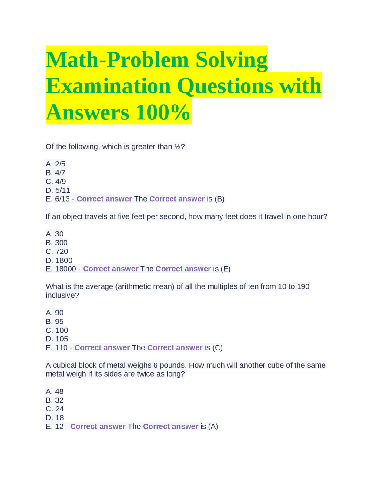 Math Problem Solving Examination Questions with Answers | Exams ...