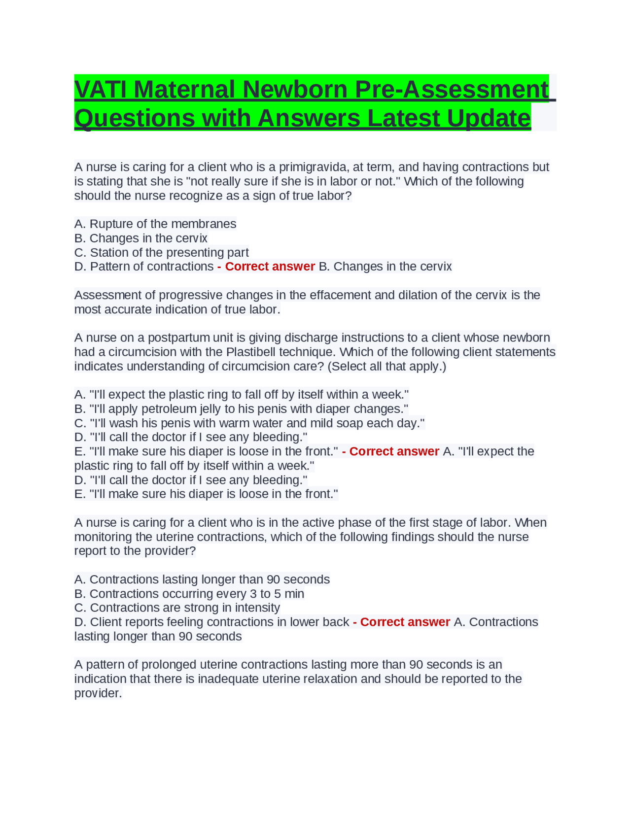 Maternal Newborn Pre-Assessment: Identifying Signs of Labor and ...