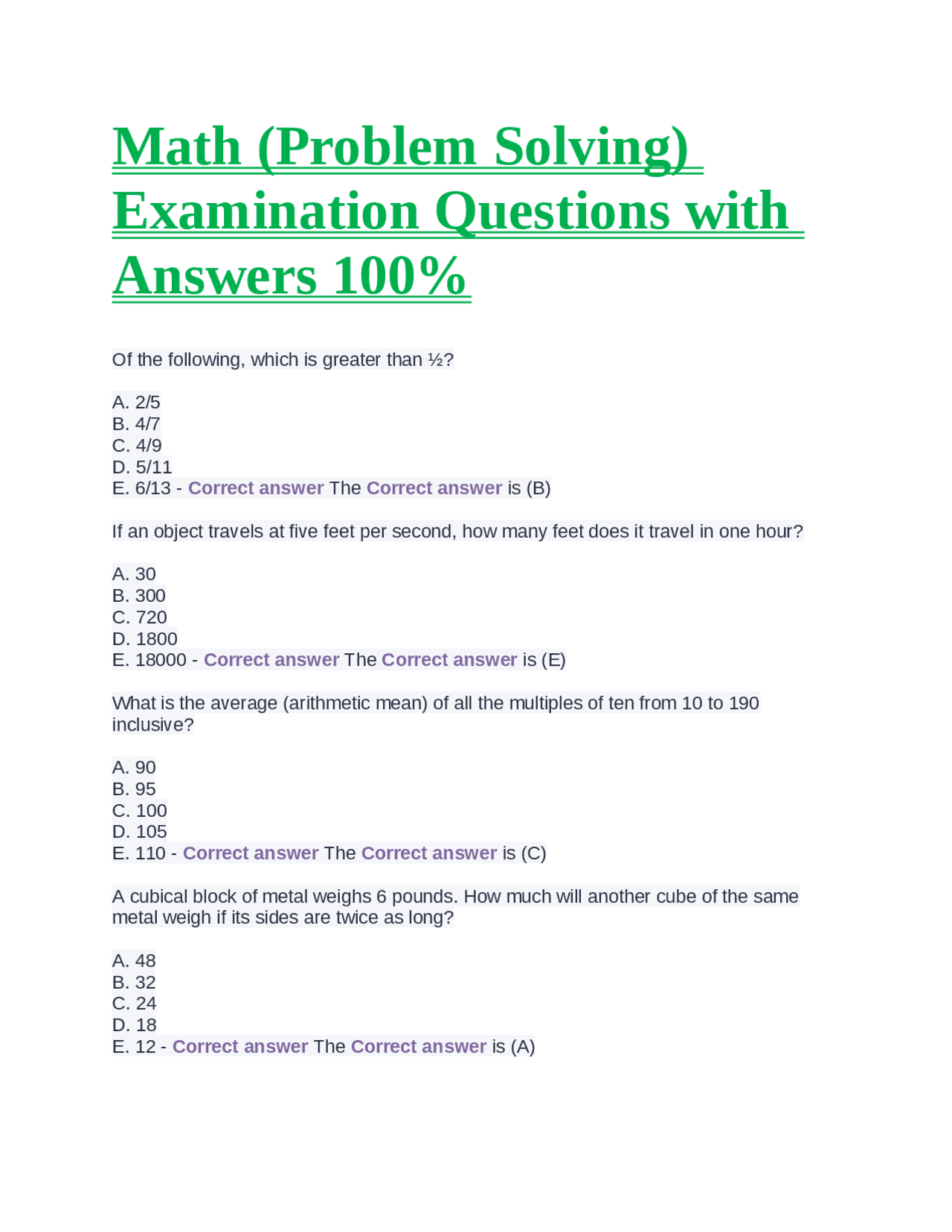 Math Examination Questions and Answers | Exams Mathematics | Docsity