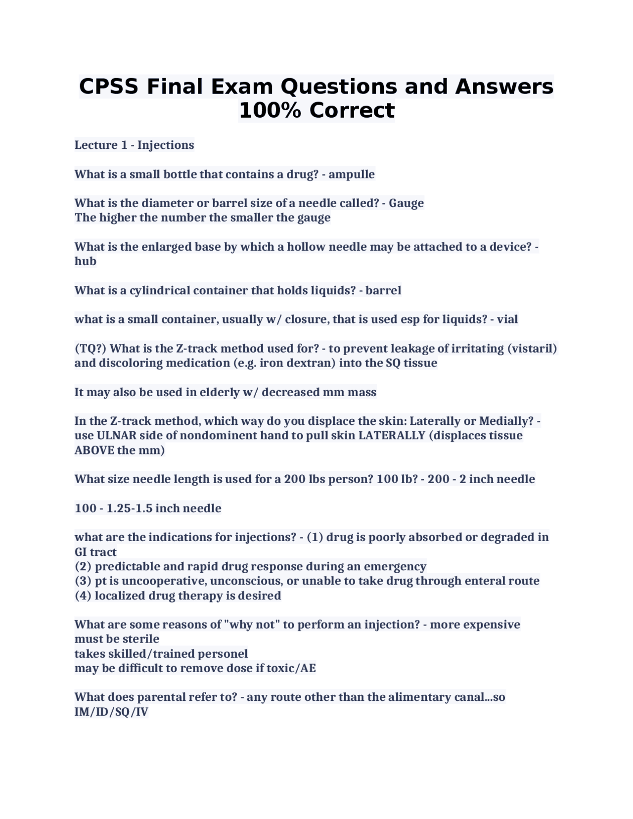 CPSS Final Exam Questions and Answers 100% Correct | Exams Health ...