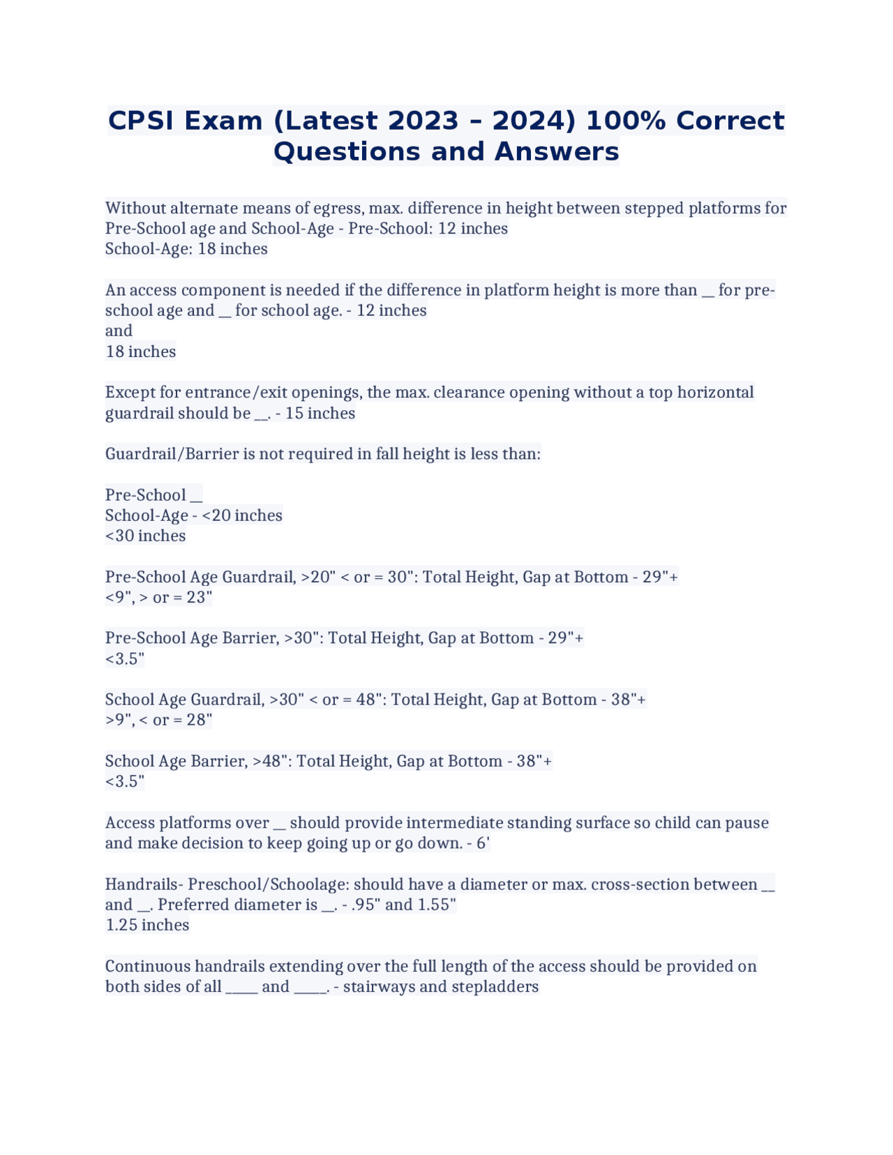 CPSI Exam (Latest 2023 – 2024) 100% Correct Questions and Answers ...