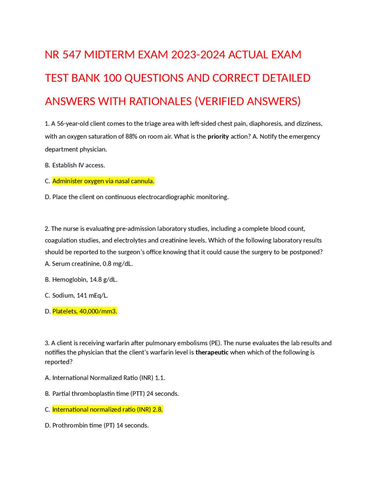 Nr 547 Midterm Exam 2023 2024 Actual Exam Test Bank 100 Questions And Correct Answers Exams