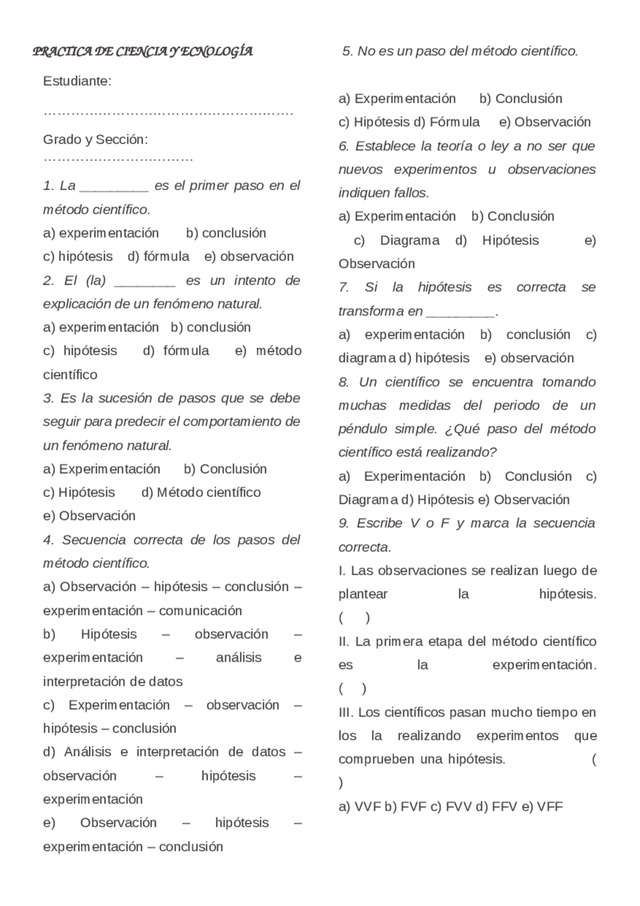 Practica Calificada sobre emetodo cientifico | Ejercicios de Ciencias de la Tierra y del Medio ...