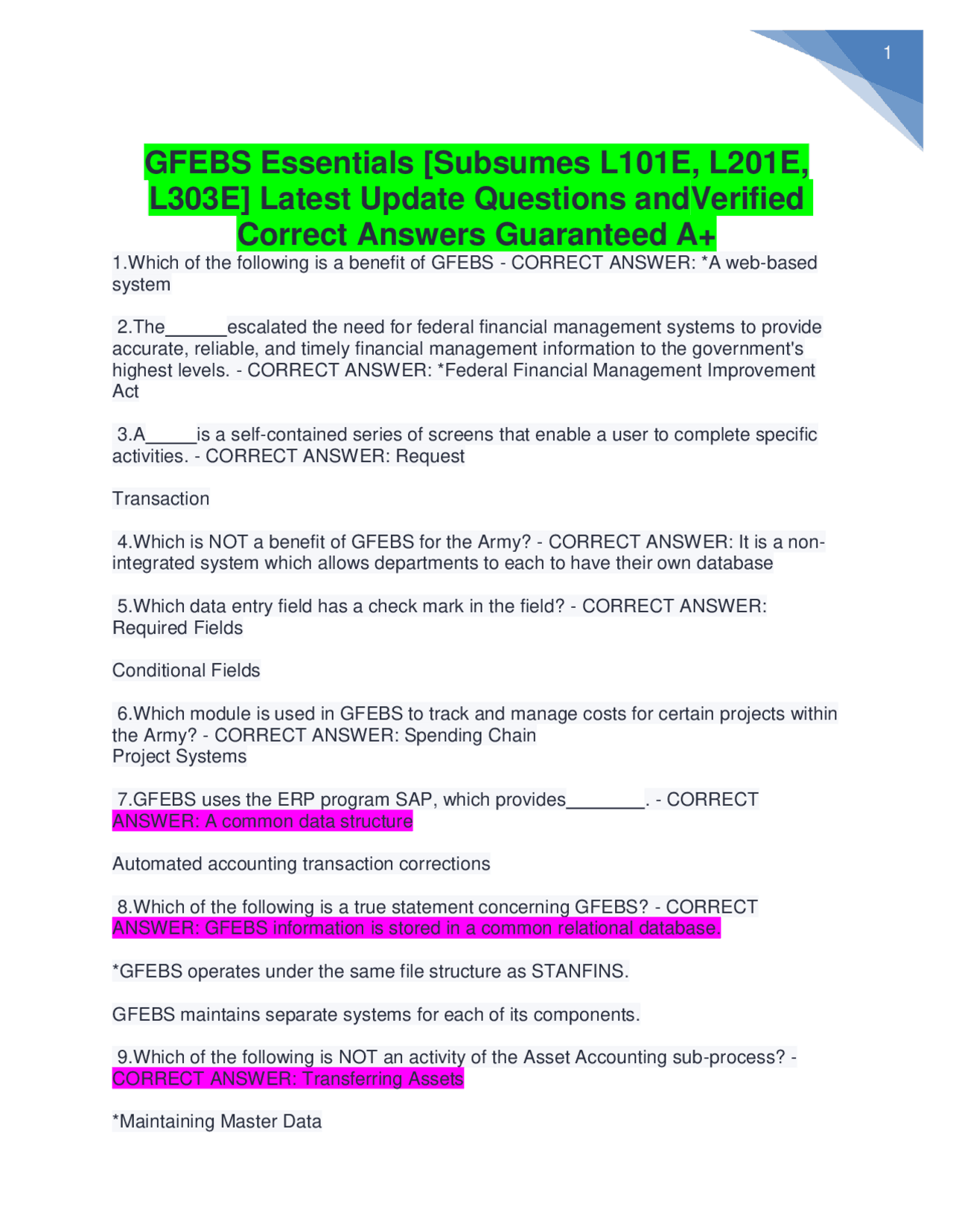 GFEBS Essentials [Subsumes L101E, L201E, L303E] Latest Update 2024-2025 ...