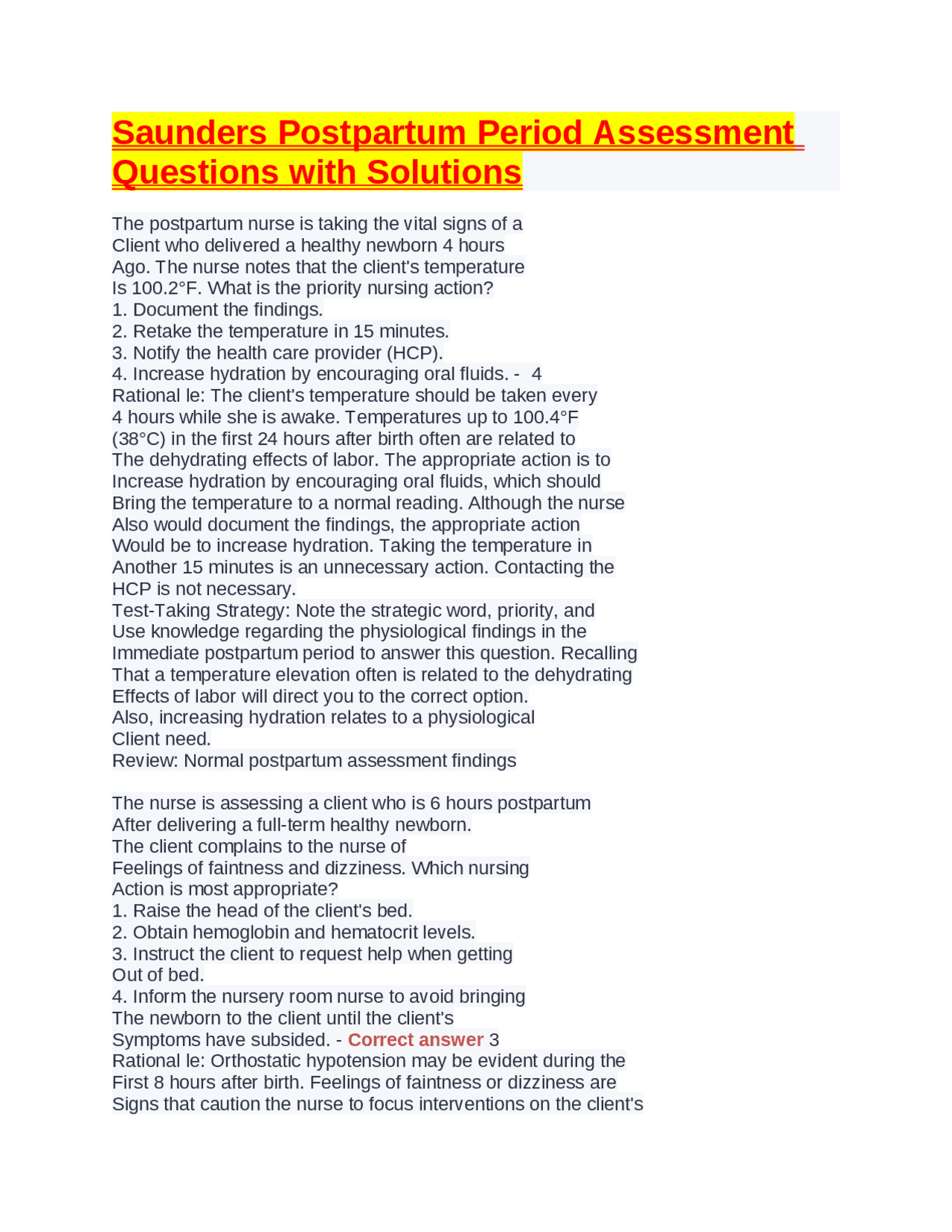 Postpartum Assessment and Care: Nursing Interventions and Instructions ...