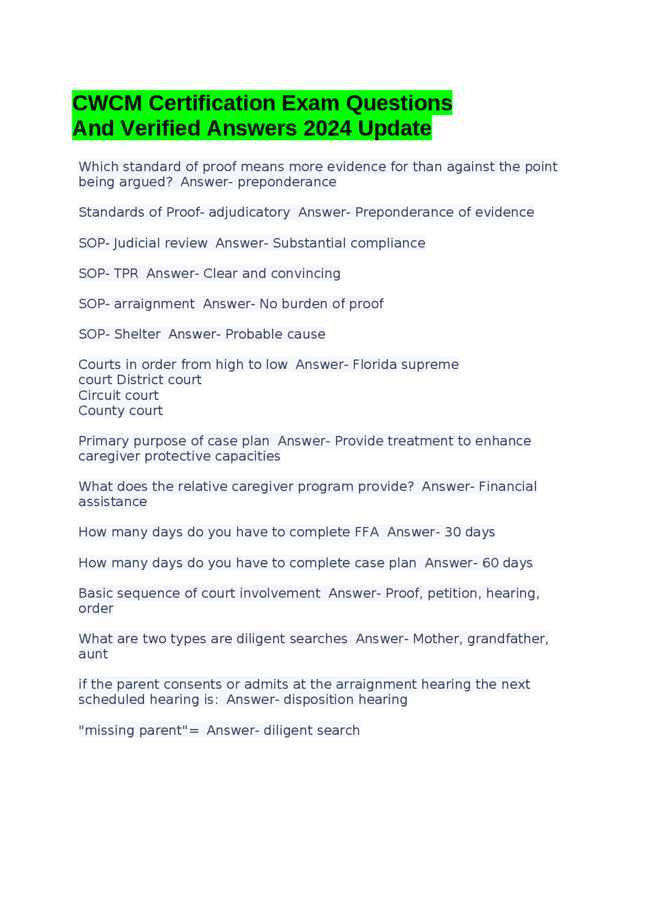 CWCM Certification Exam Questions And Verified Answers 2024 Update ...