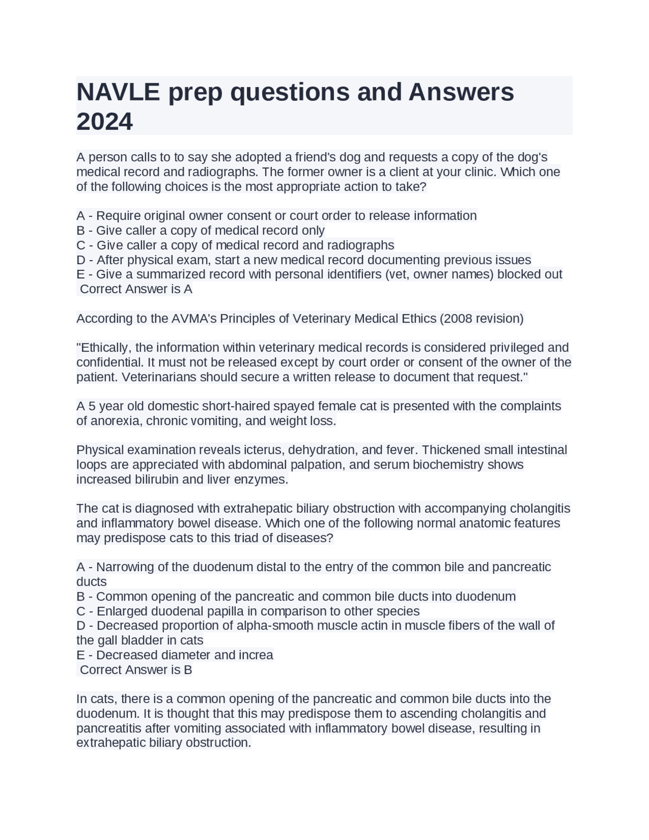 NAVLE prep237 questions and Answers 2024 | Exams Nursing | Docsity