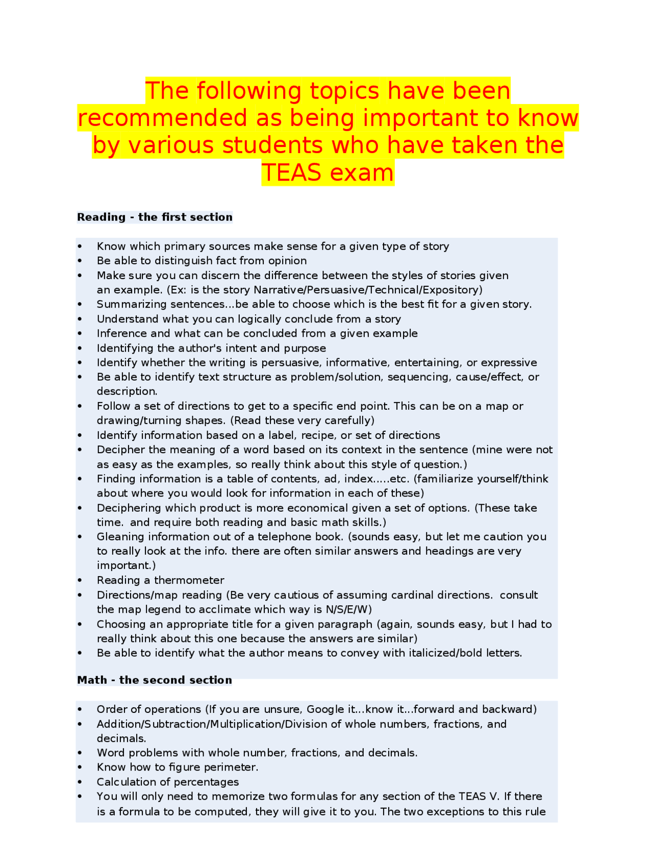 TEAS Exam Preparation: Important Topics and Skills for Reading, Math ...