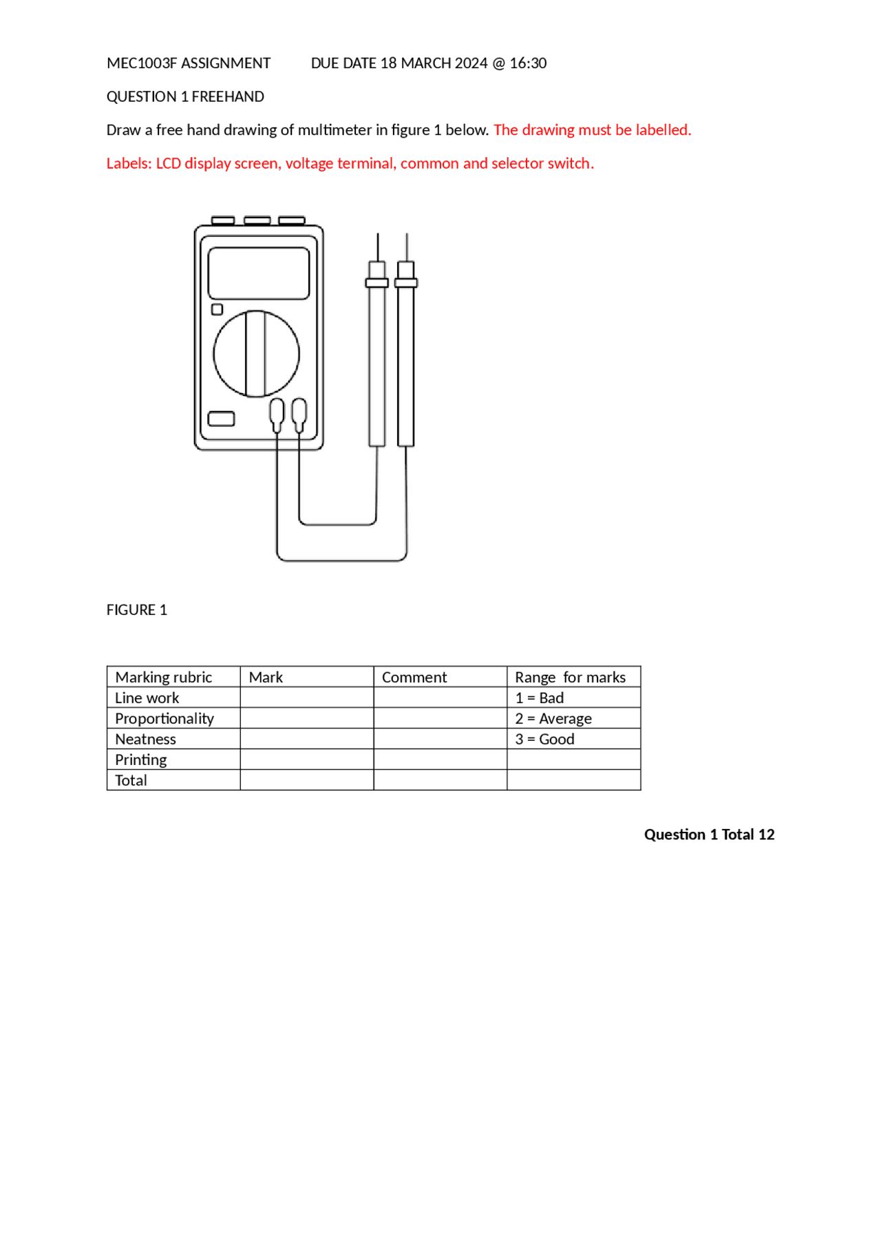 Mechanical Drawing UCT | Assignments Mechanical Engineering | Docsity