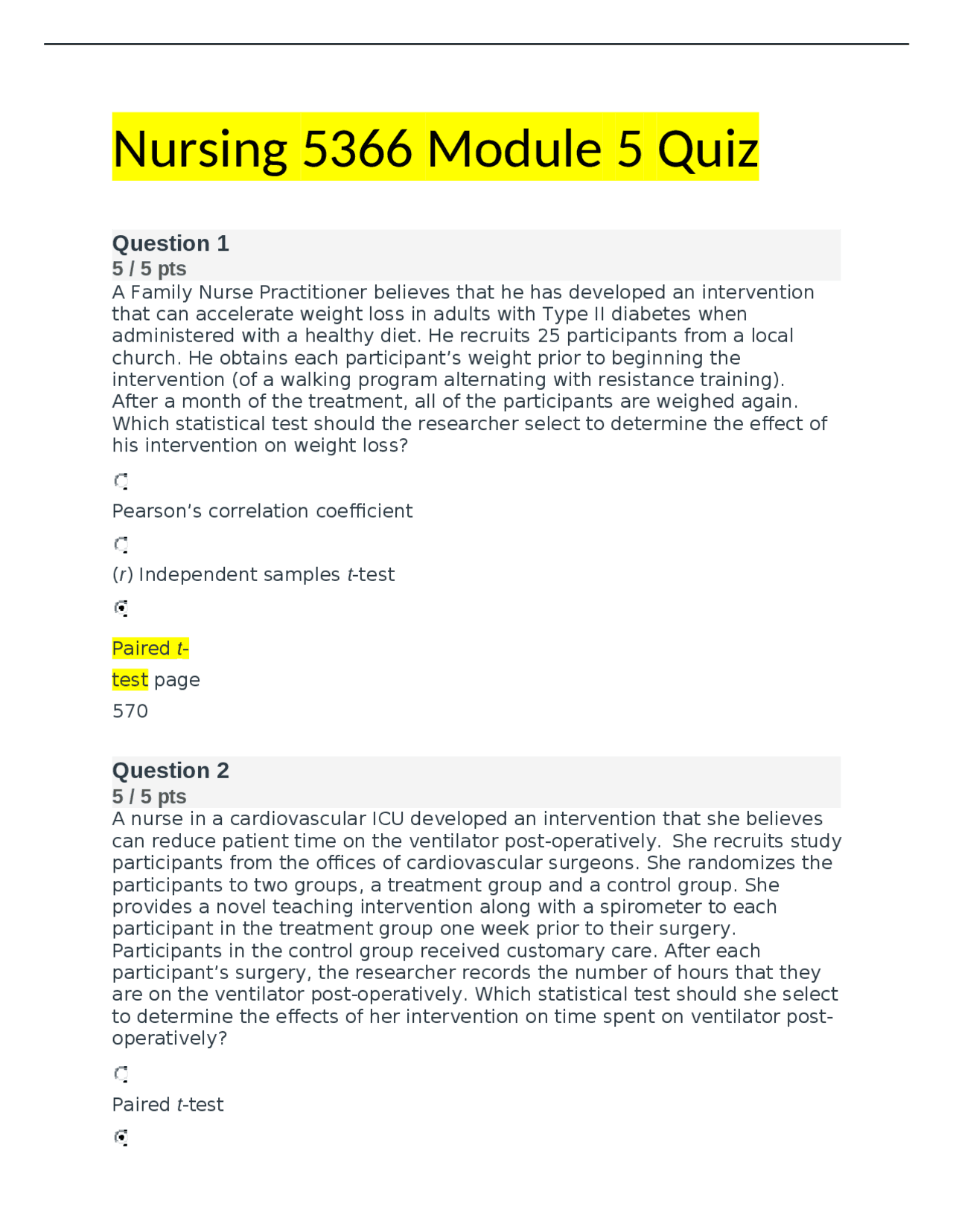 Nursing 5366 Module 5 Quiz | Quizzes Nursing | Docsity