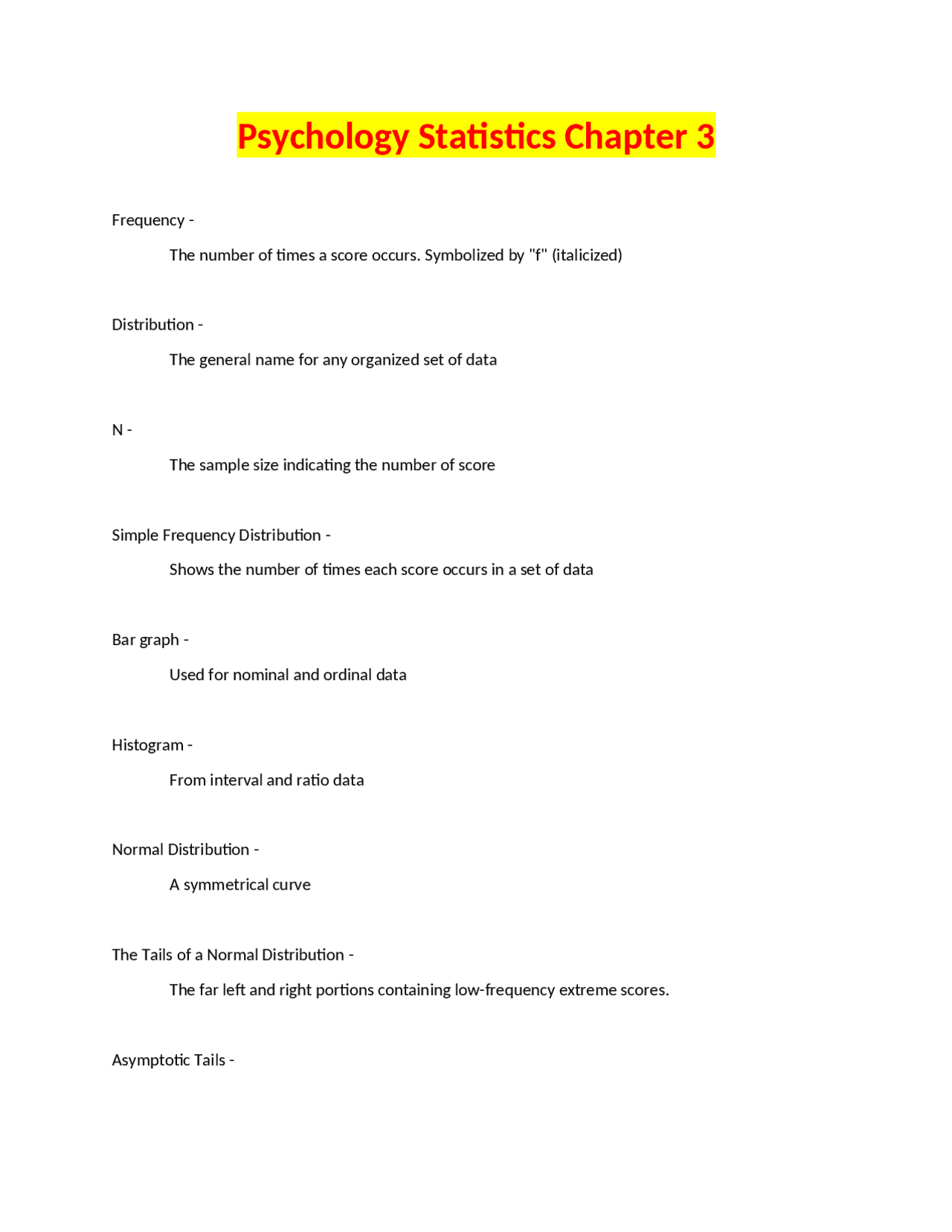 Psychology Statistics Chapter 3 | Exams Statistics | Docsity