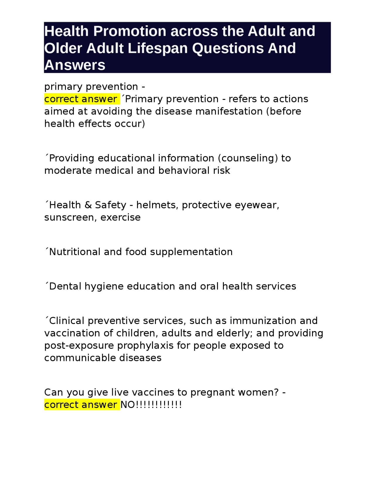 Health Promotion across the Adult and Older Adult Lifespan Questions ...