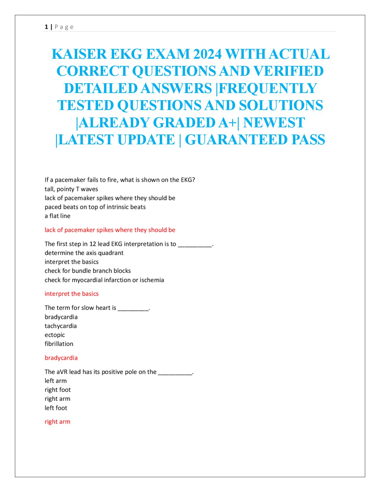 KAISER EKG EXAM 2024 | Exams Nursing | Docsity