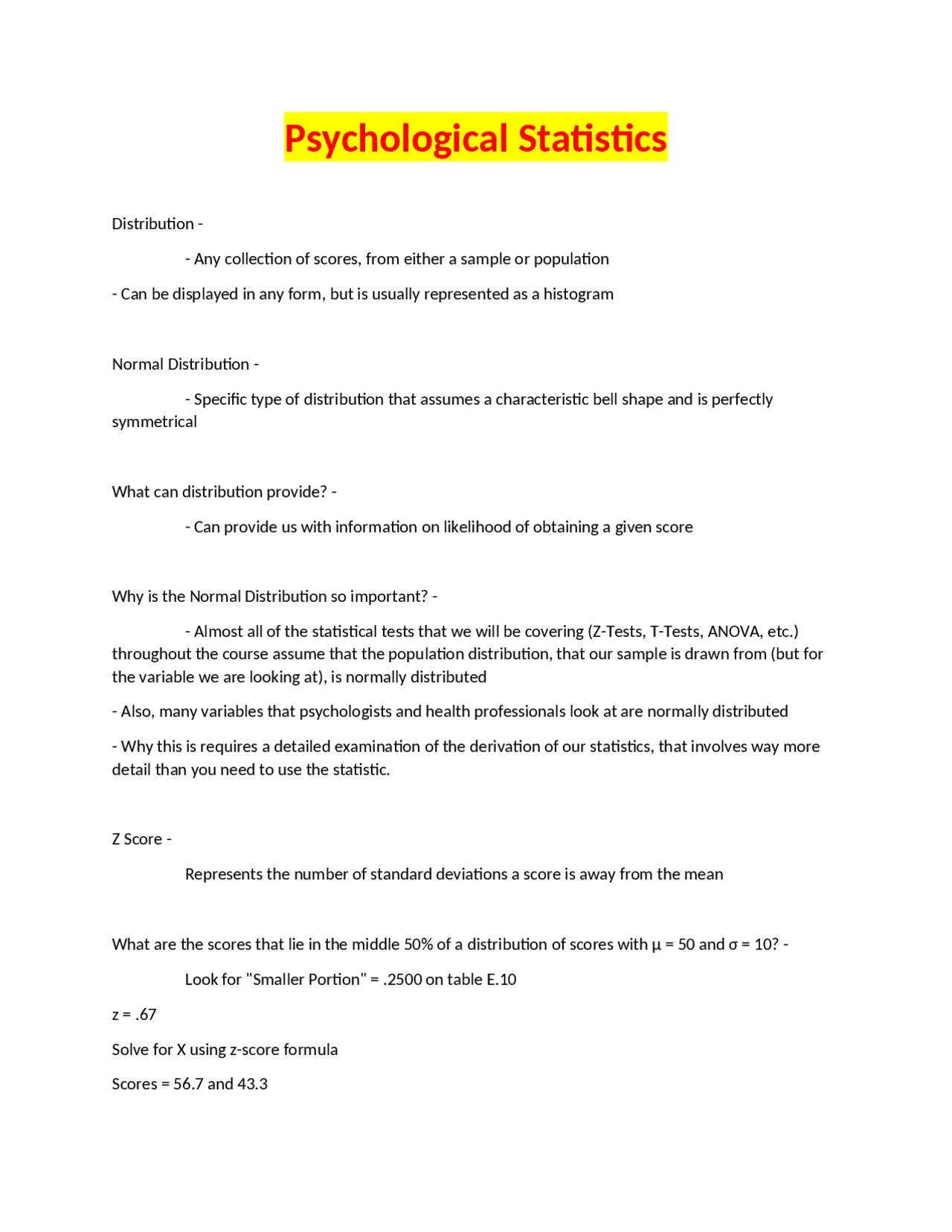 Psychological Statistics | Exams Statistics | Docsity