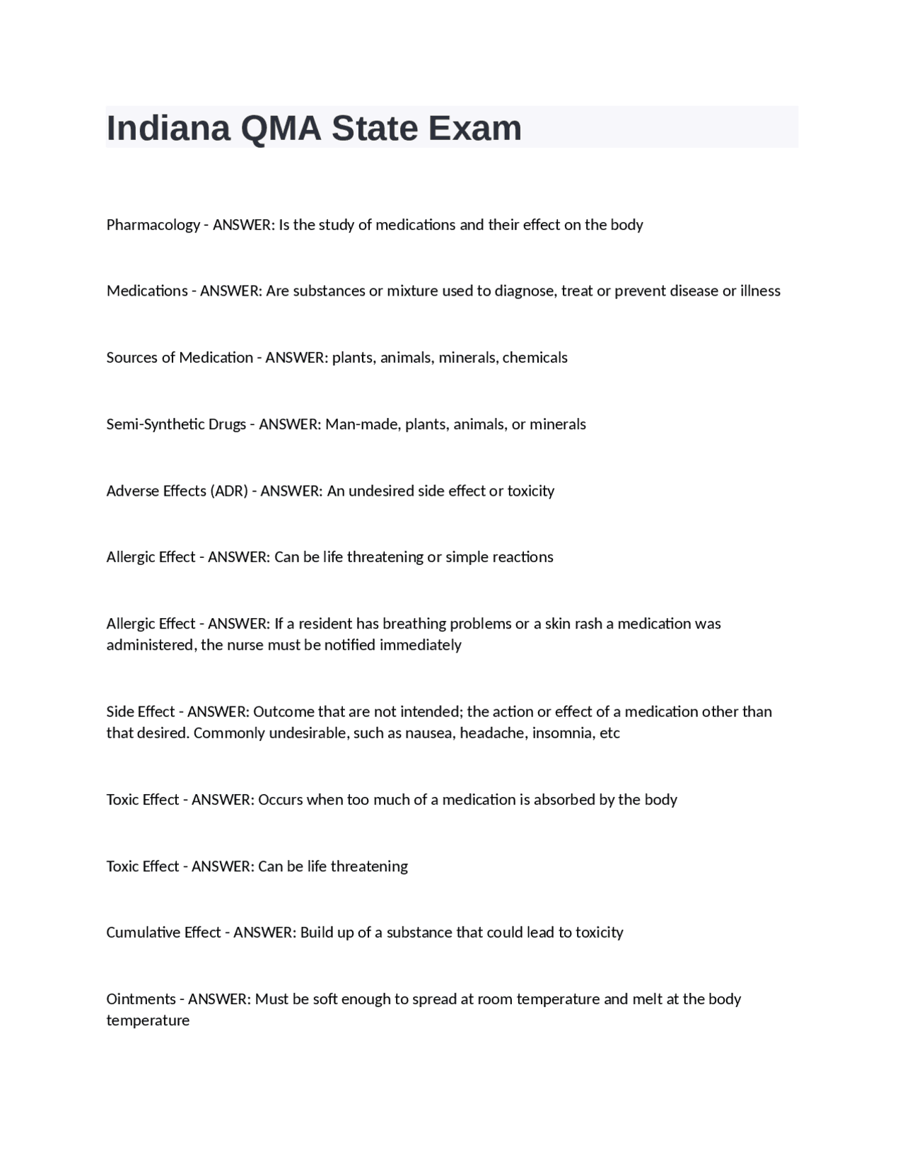 Indiana QMA State Exam questions with answers | Exams Nursing | Docsity