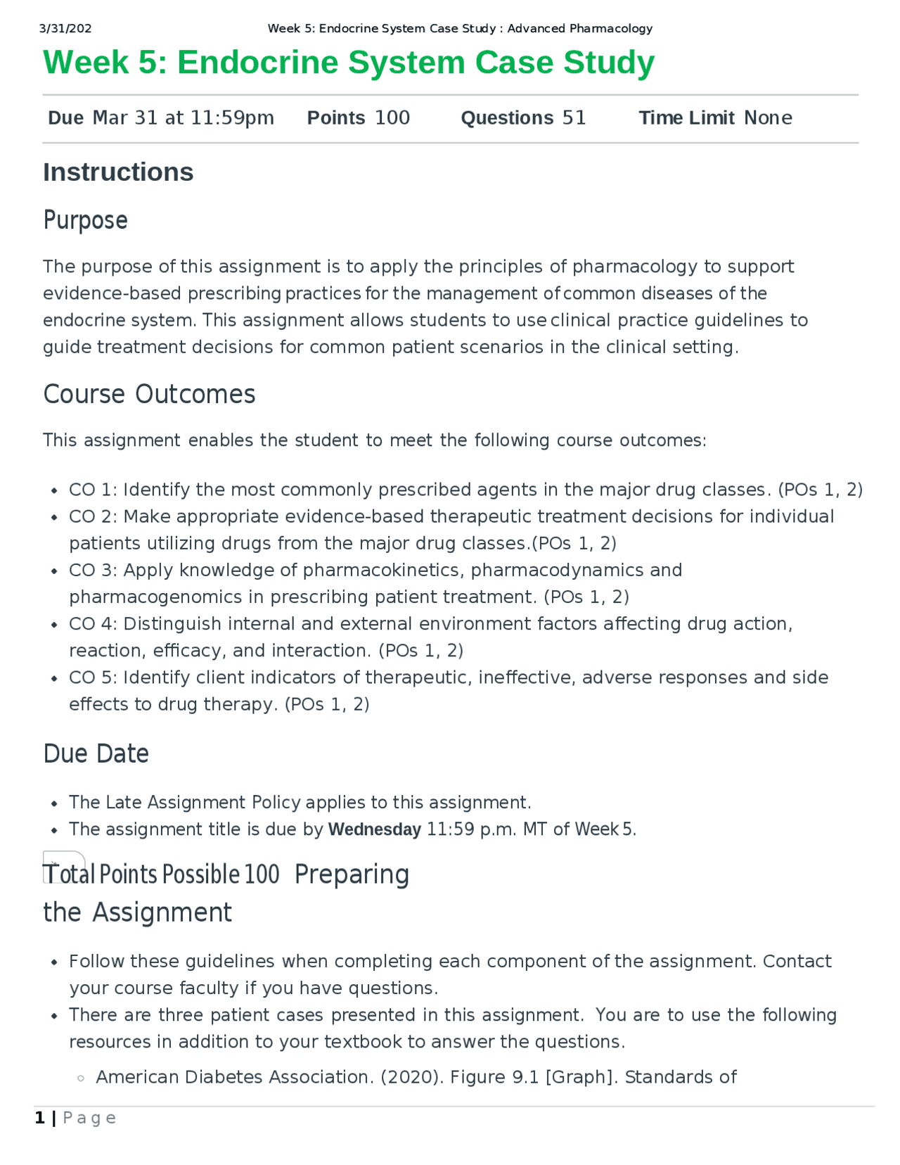 Week 5: Endocrine System Case Study | Study notes Nursing | Docsity
