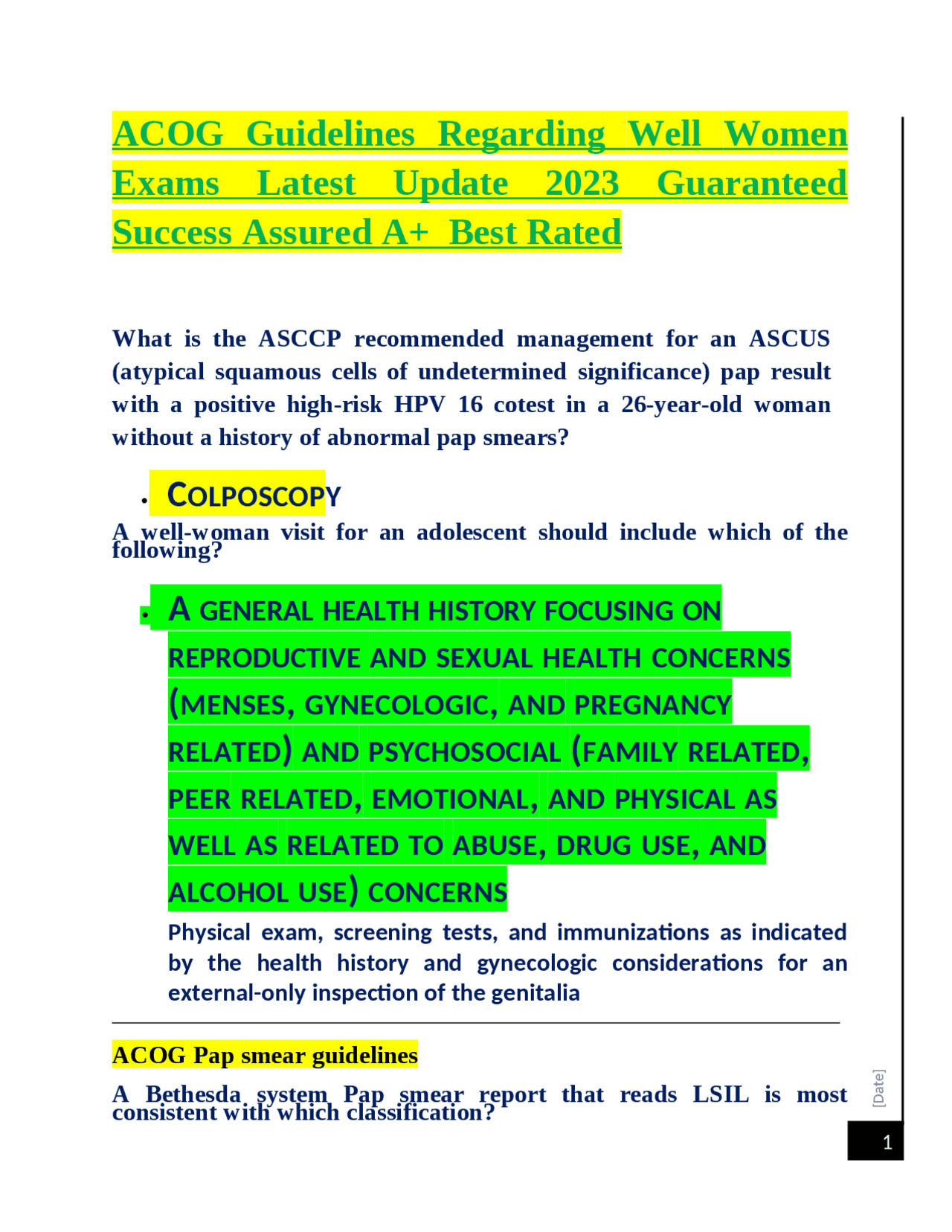 Ascus ACOG Guidelines: ASCUS With High Risk HPV & Breast Cancer Risk