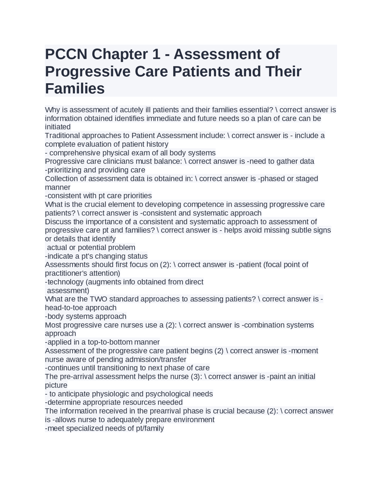 PCCN Chapter 1 - Assessment of Progressive Care Patients and Their ...