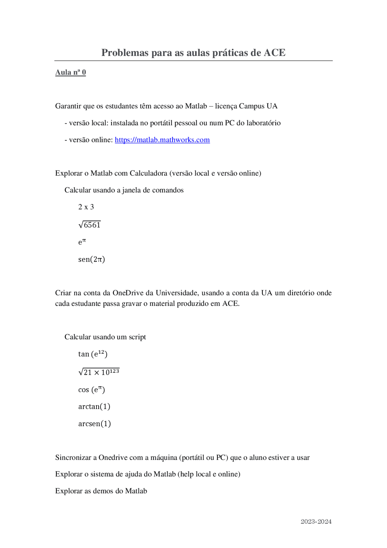 Exercícios de programação | Esquemas Algoritmos e Programação | Docsity