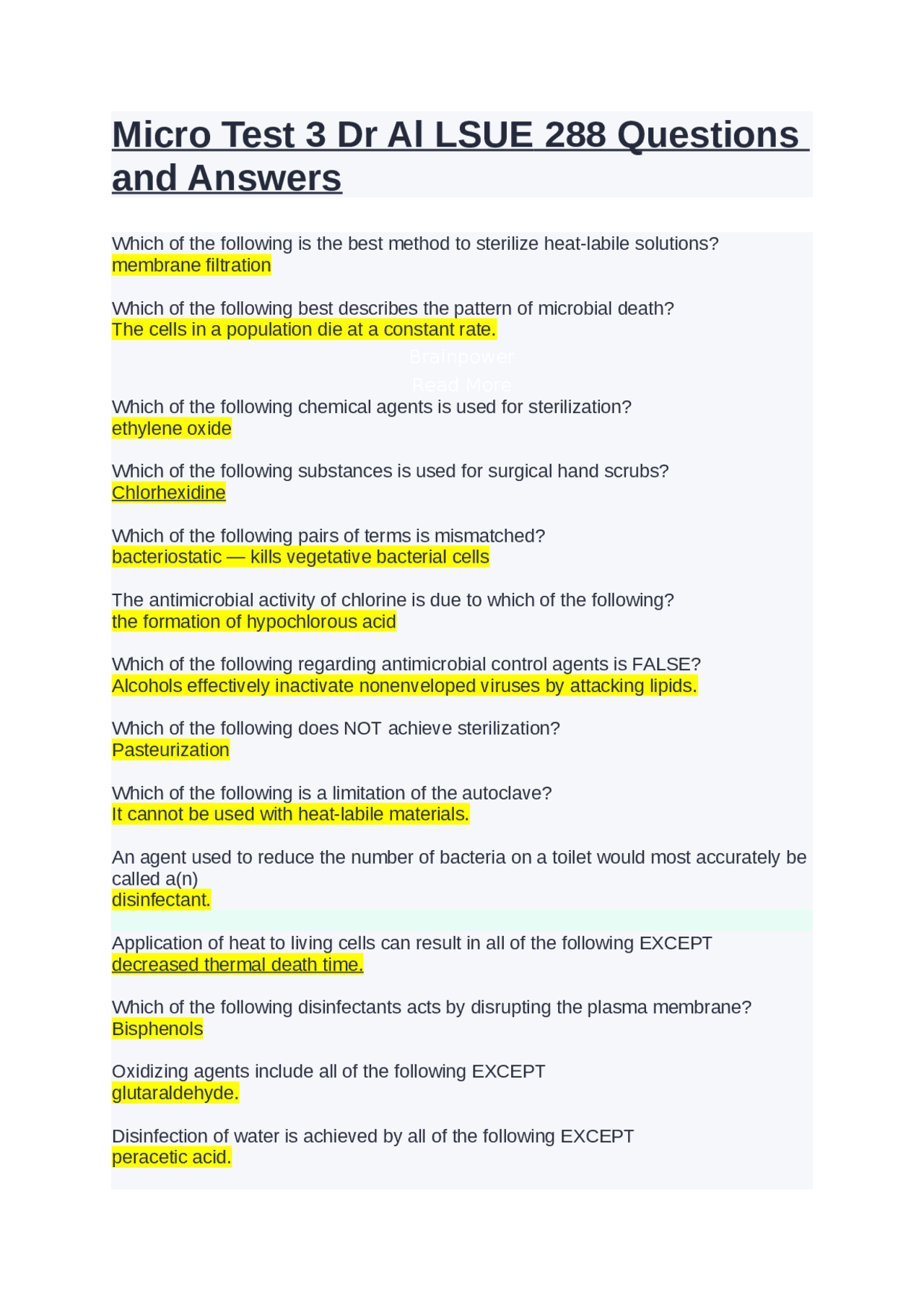 Microbiology Test 3 with 288 Questions and Answers | Exams Microbiology ...