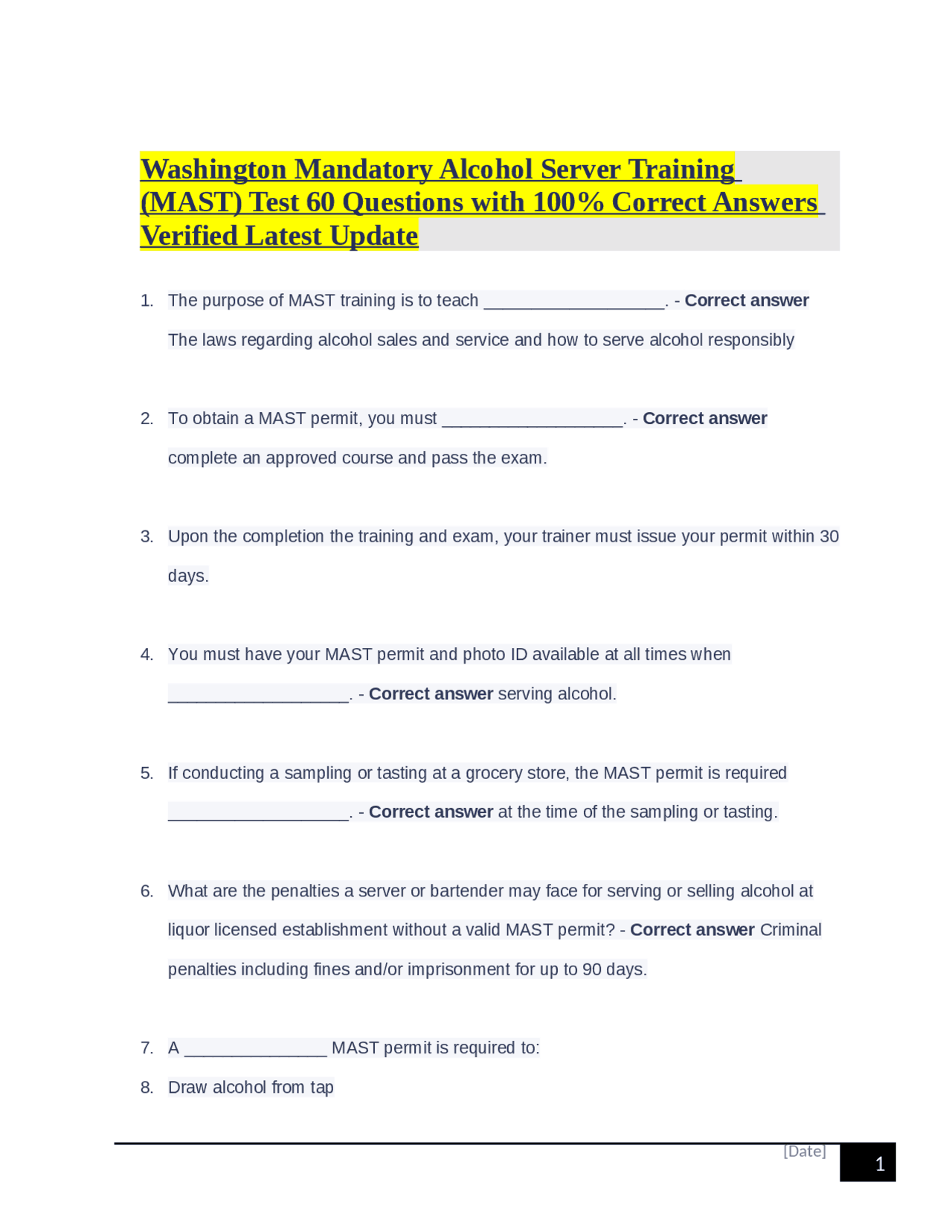 Washington MAST Test: 60 Questions, 100% Correct Answers | Exams ...