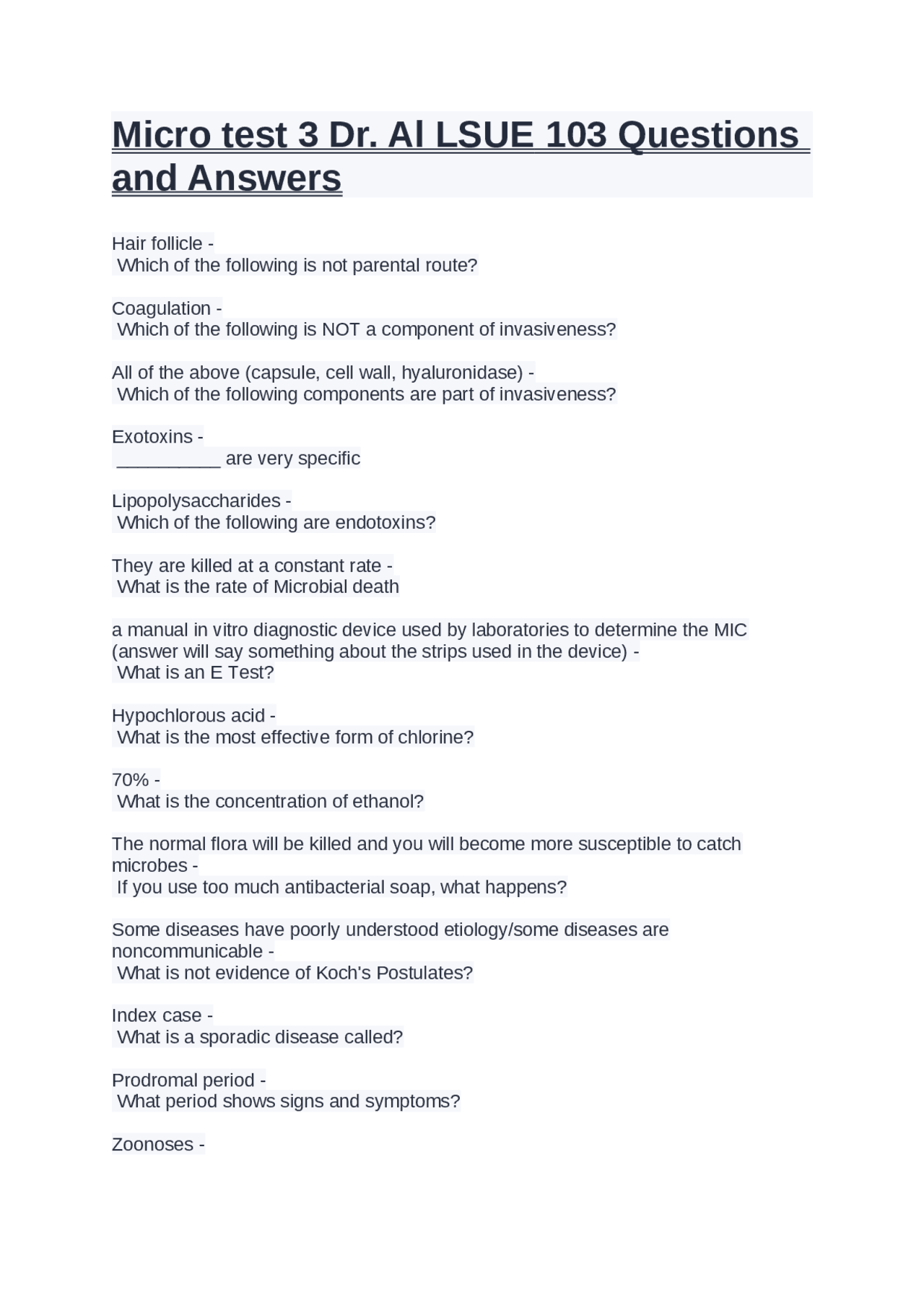 Microbiology Exam Questions and Answers | Exams Microbiology | Docsity