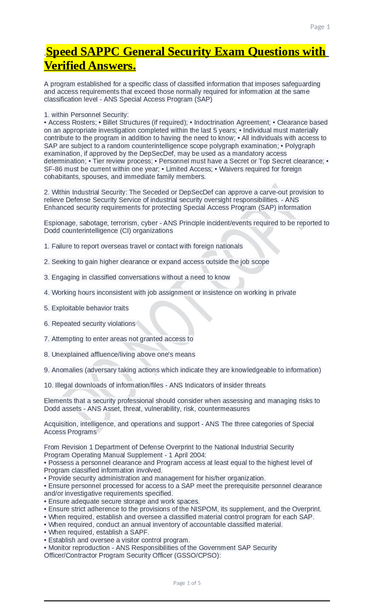 Special Access Programs: Security Measures and Countermeasures for Protected Information | Exams ...