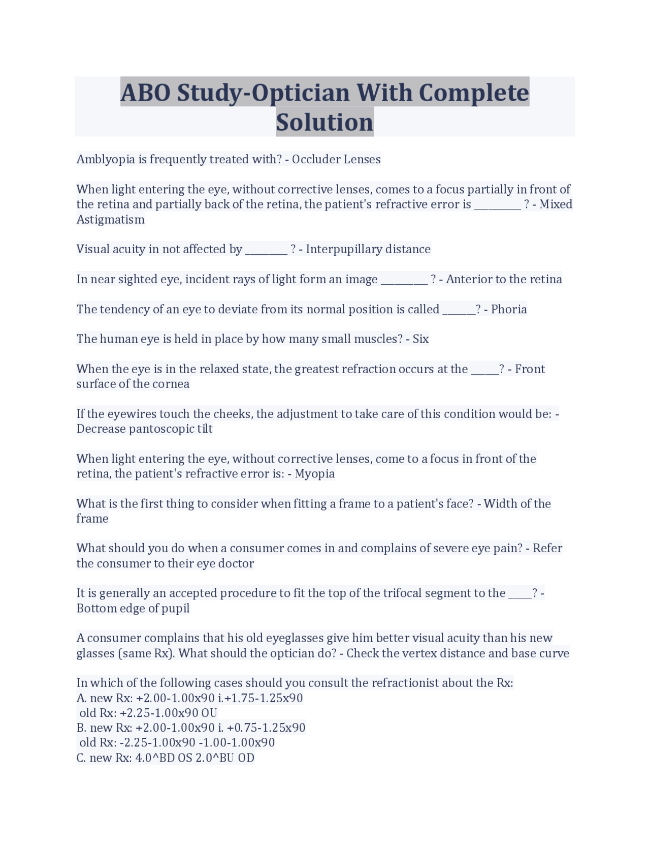Optician Study Guide: Refractive Errors, Lenses, and Prescriptions ...