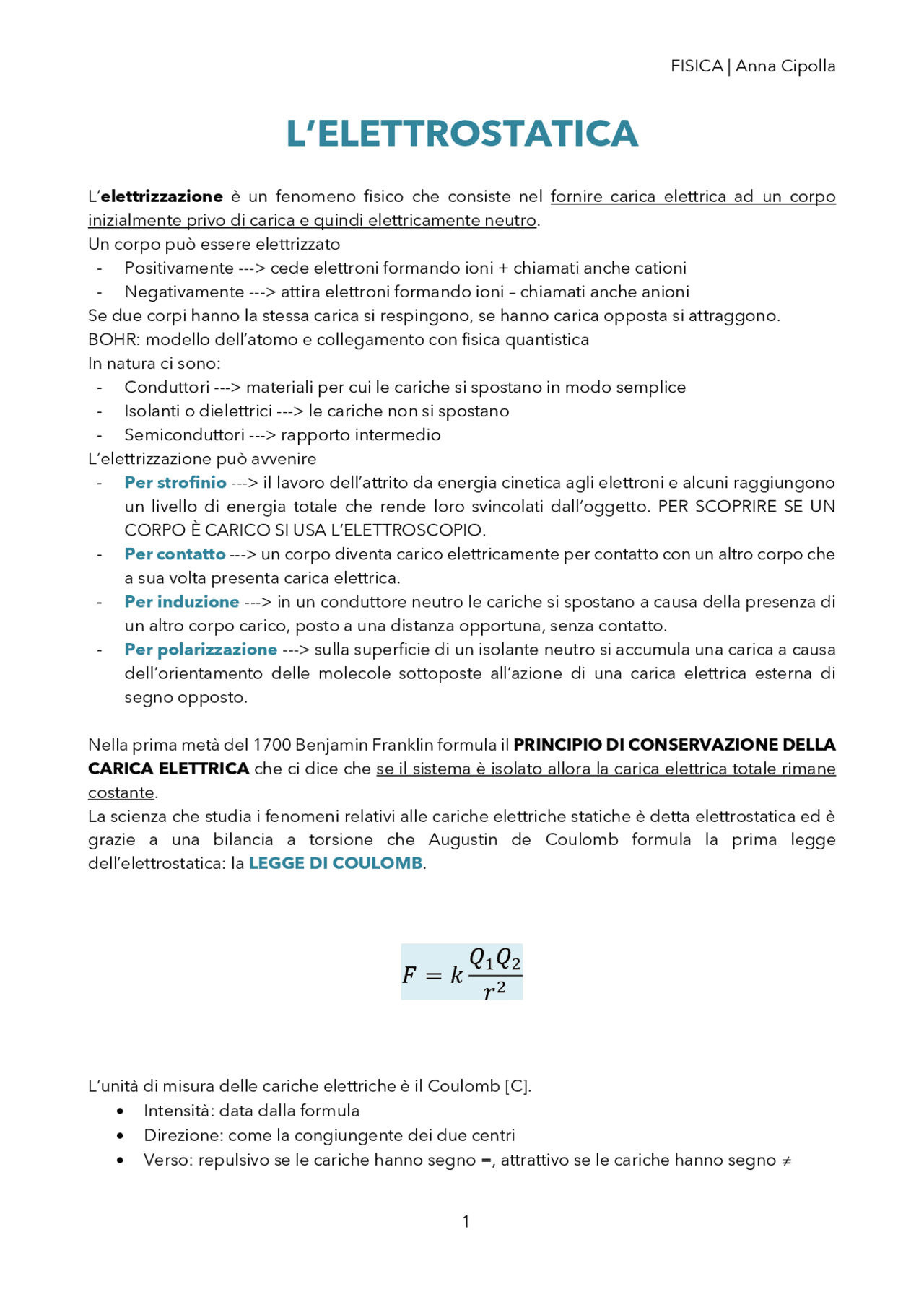 dall'elettrostatica alle equazioni di maxwell | Appunti di Fisica | Docsity