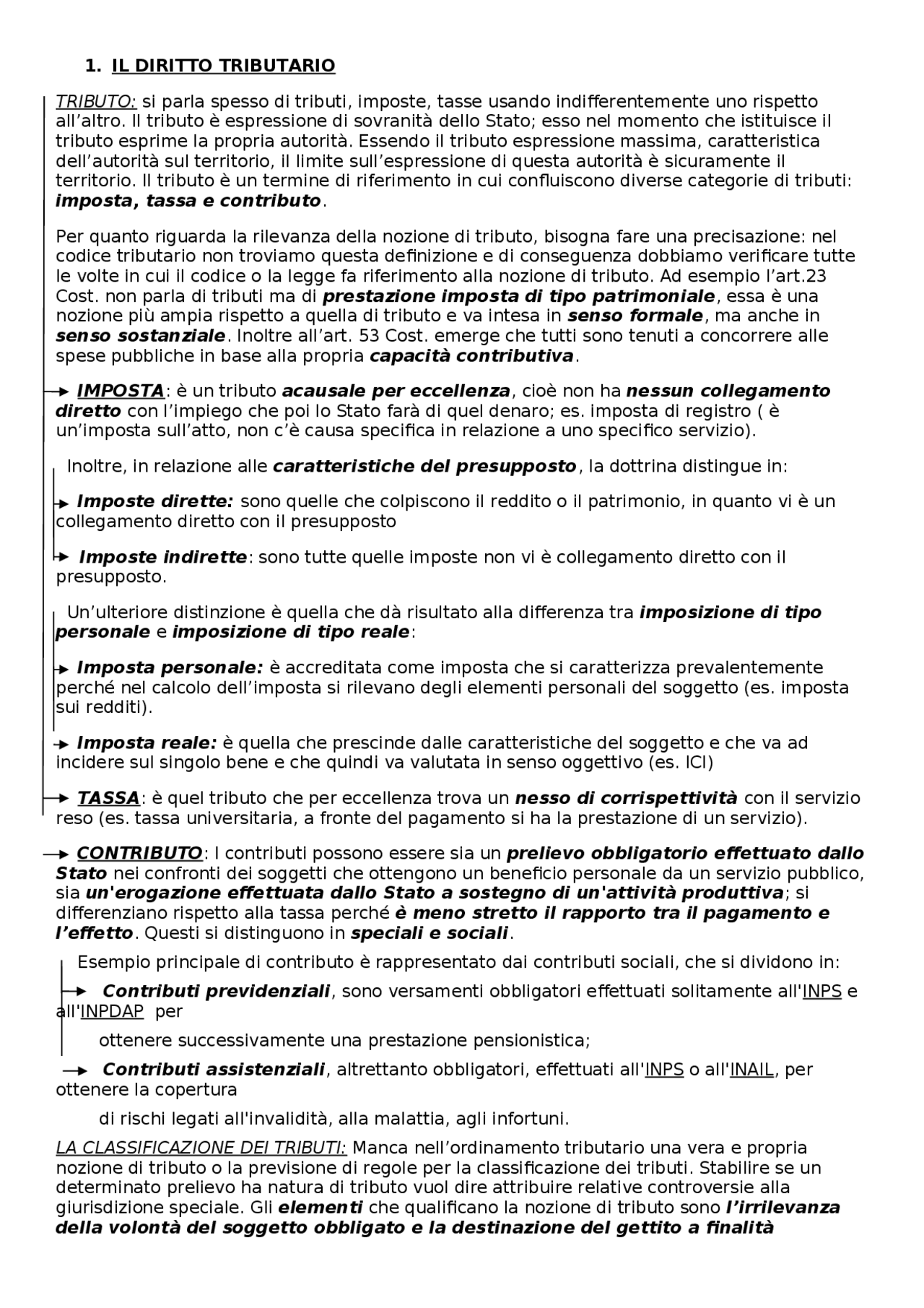 diritto tributario generale | Appunti di Diritto Tributario | Docsity