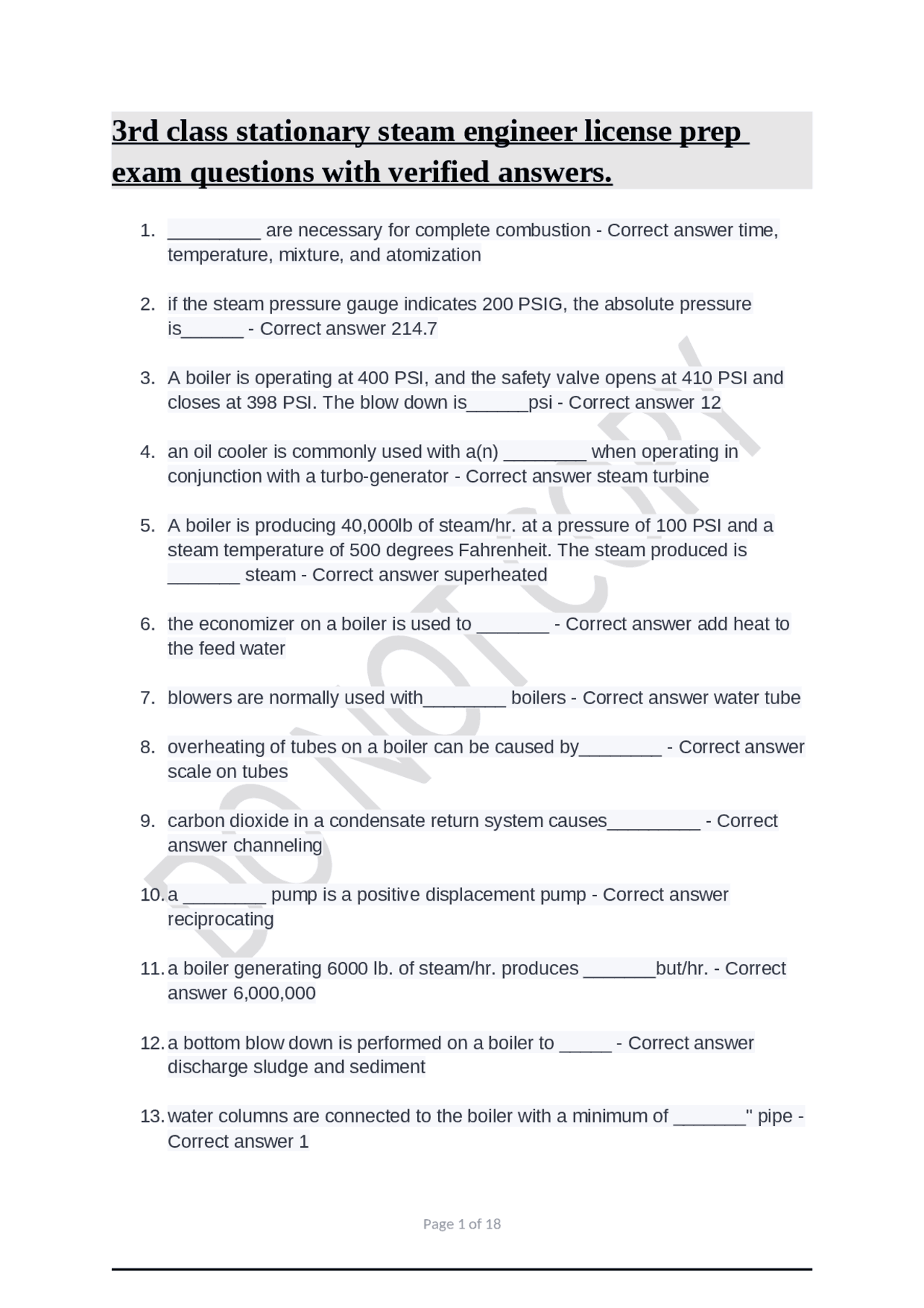 Boiler Operations: Correct Answers and Explanations | Exams Engineering ...