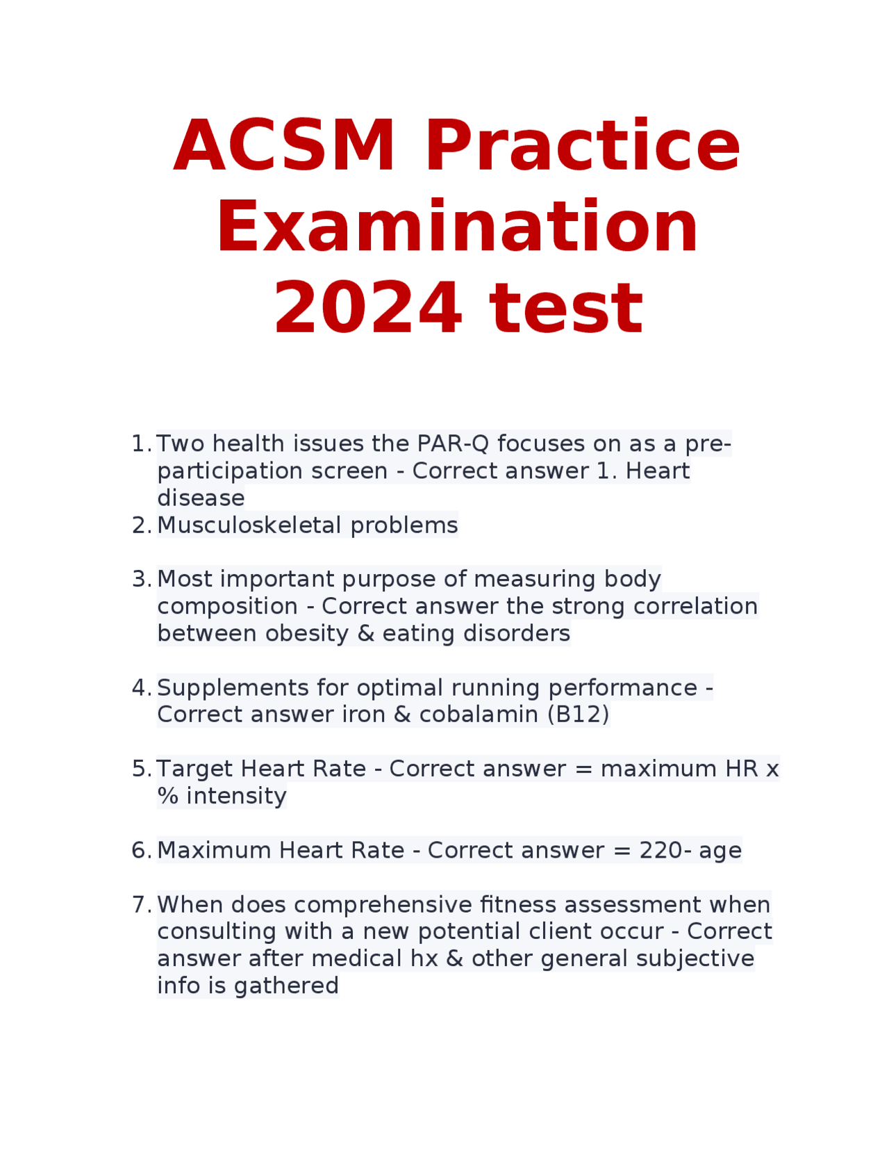 ACSM Examination: ACSM Practice Exam for Fitness Professionals - 2024 ...