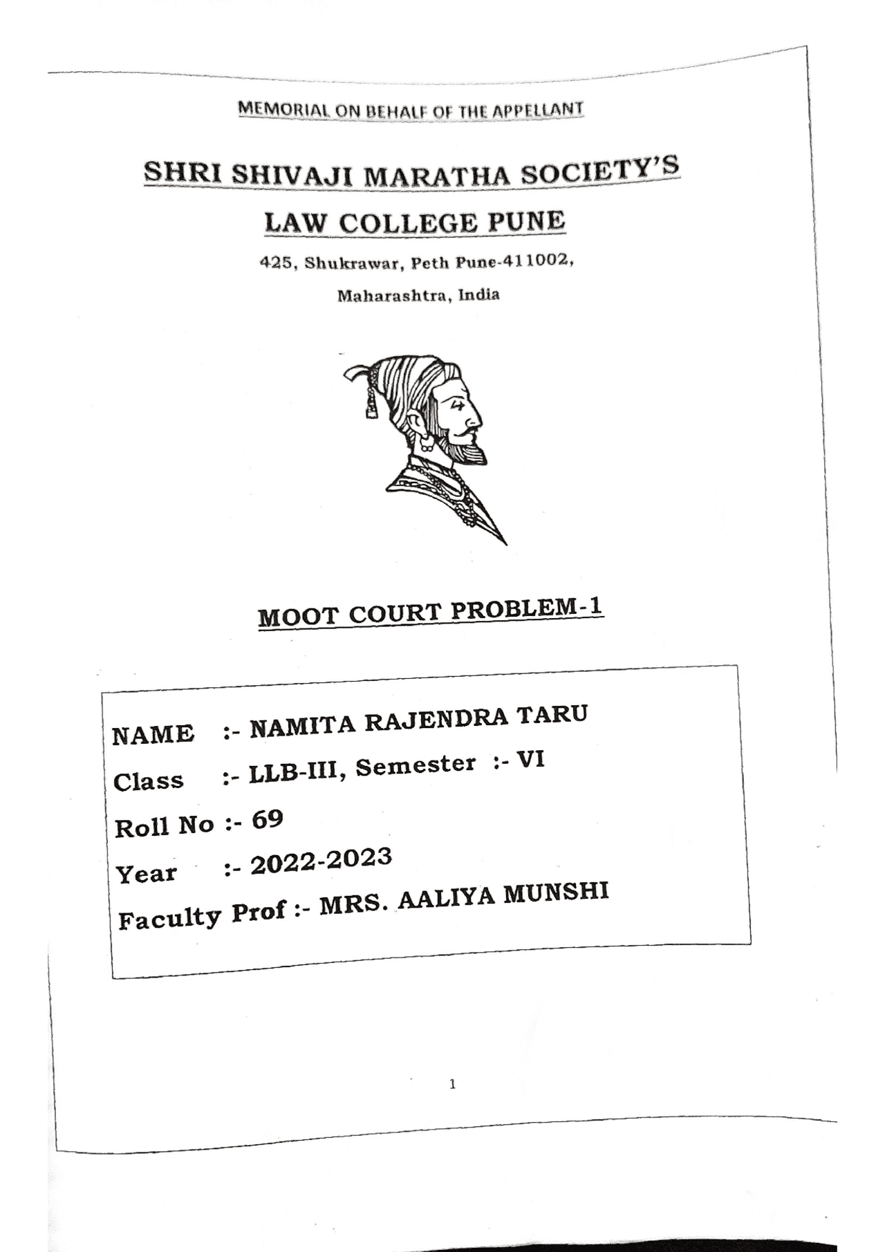 Moot Court Memorial LLB | Study Guides, Projects, Research Law | Docsity