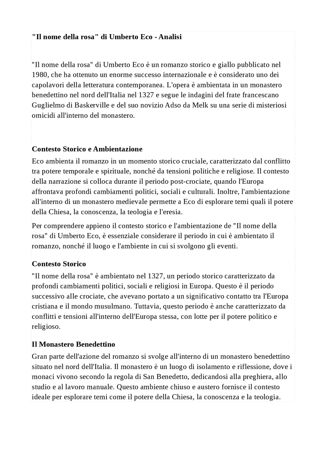 Analisi del libro: Il nome della rosa - Umberto Eco | Schemi e mappe ...