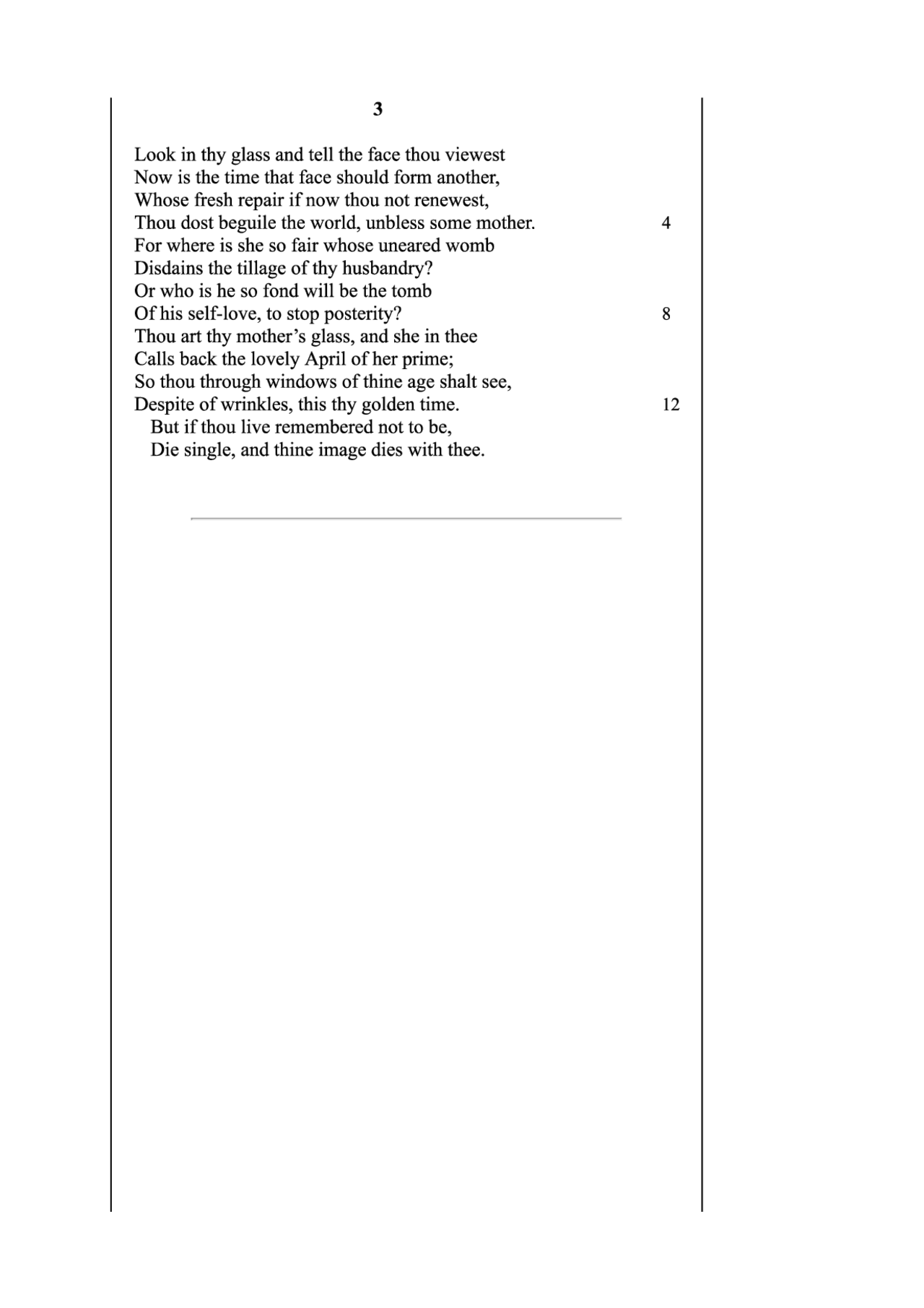 Shakespeare sonnet 3 | Dispense di Poesia | Docsity