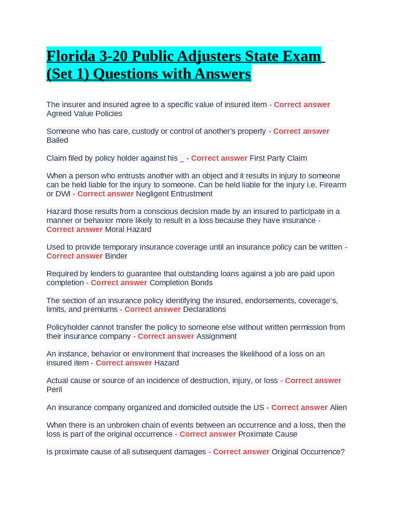 Florida 3-20 Public Adjusters State Exam Study Guide | Exams Nursing ...