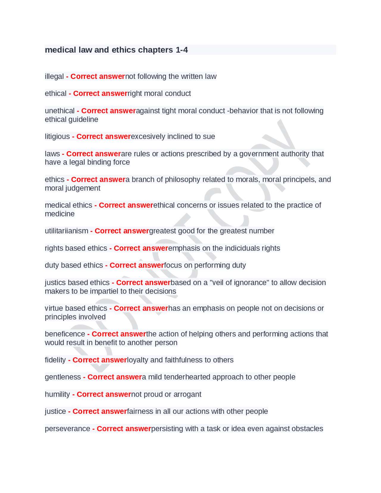 Medical Law and Ethics: Key Concepts and Definitions | Exams Law | Docsity