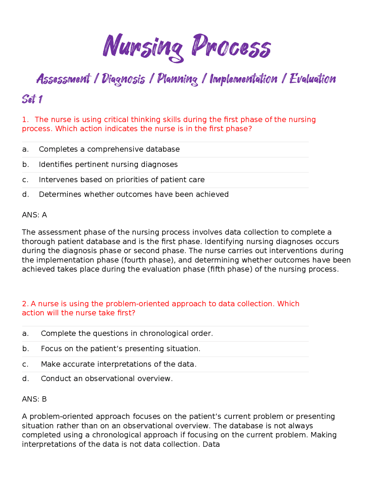 NURS 153 >NURSING PROCESS QUESTIONS WITH ANSWERS 2023-2024 GRADED A ...