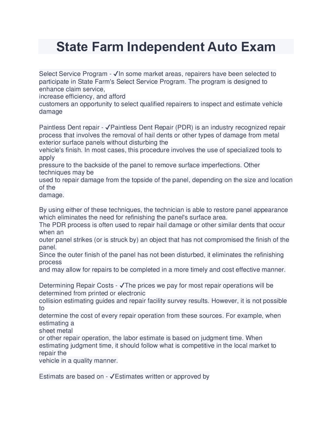 State Farm Independent Auto Exam 2024/2025 | Exams Nursing | Docsity